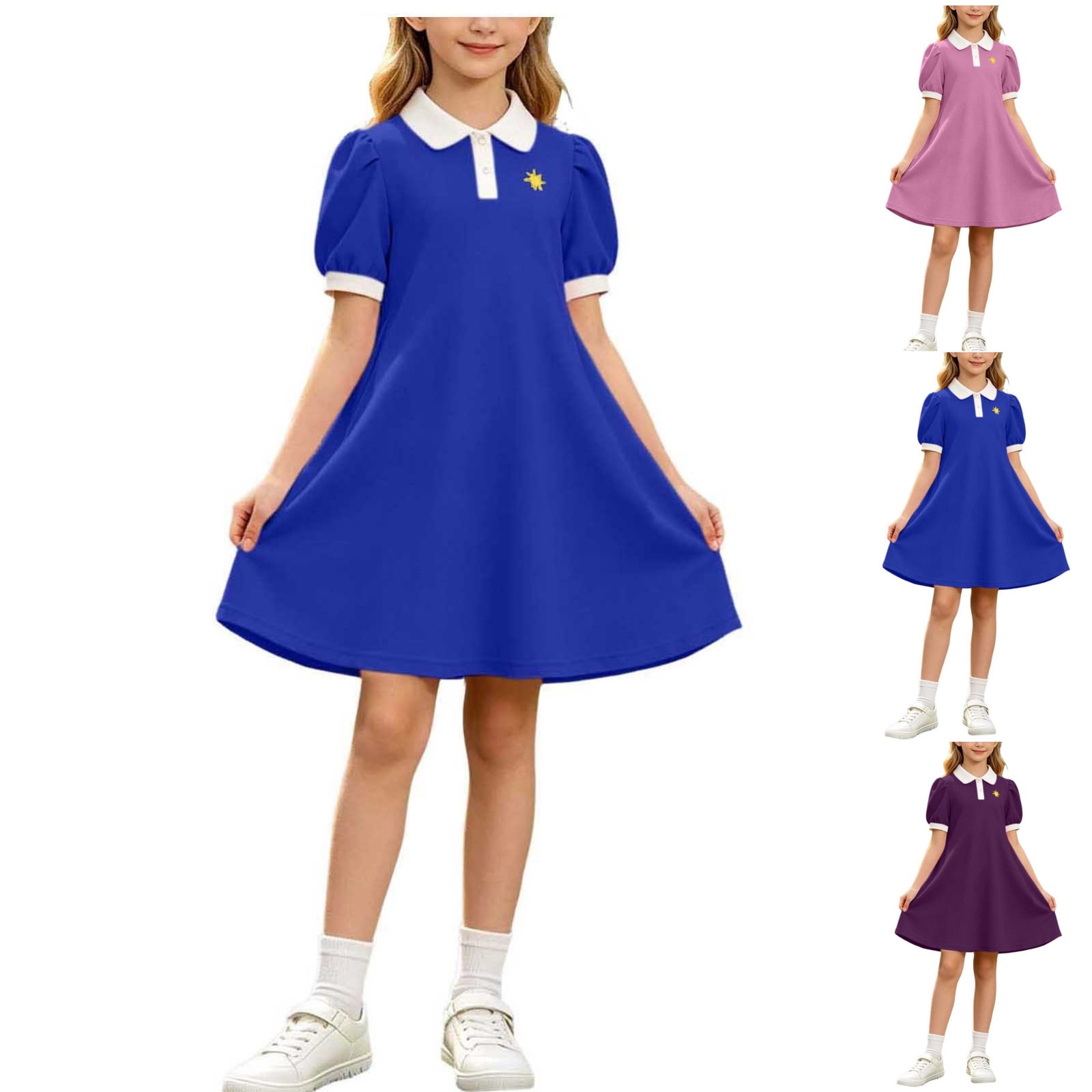 Bixock Summer Dress for Girls Casual Sundress Short Sleeve Print Collar ...