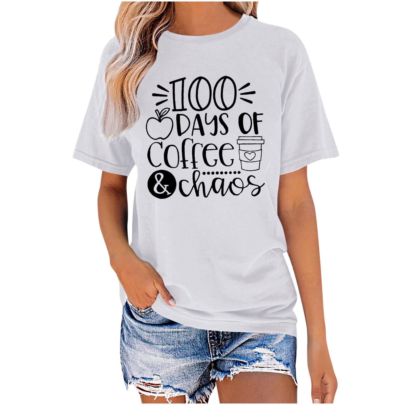 Bixock Summer Shirts for Women Going Out Tops Back to School Print Crew ...