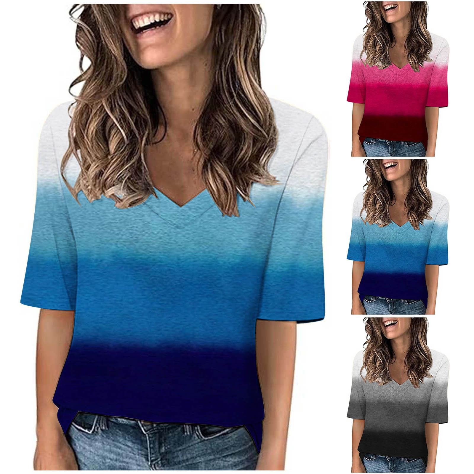 Bixock Summer Women's Tops Casual Shirts V Neck Short Sleeve T Shirt ...