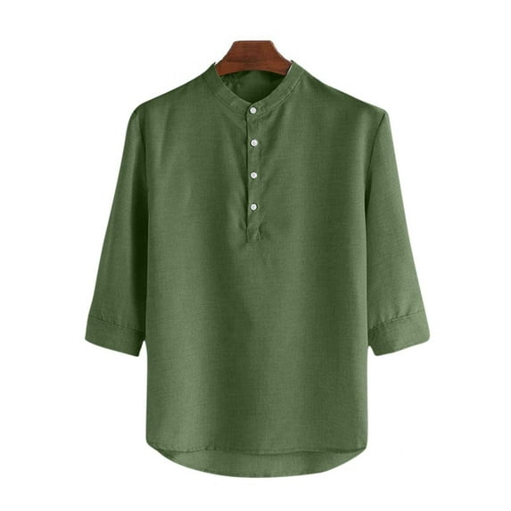 Bixock Tops for Men,Shirts for Men,Men's Casual Shirts 3/4 Sleeve Stand ...