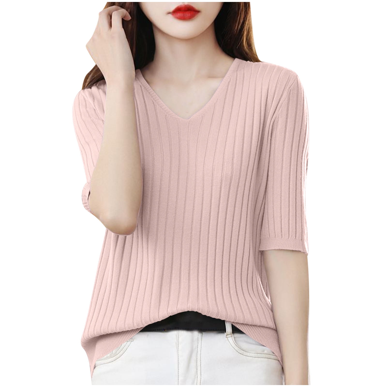 Bixock Women Lightweight Casual Tops,Blouse for Women,Solid Color V ...