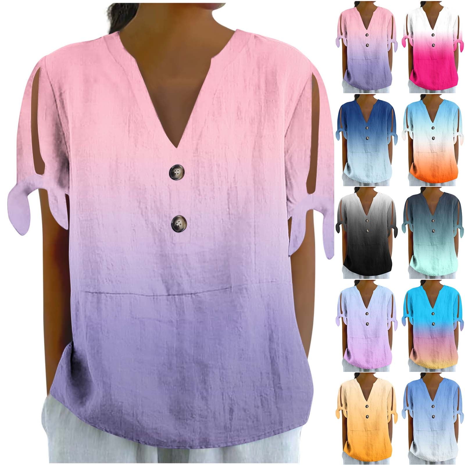 Bixock Women Lightweight Tops,Blouse for Women,Linen Irregular Print V ...