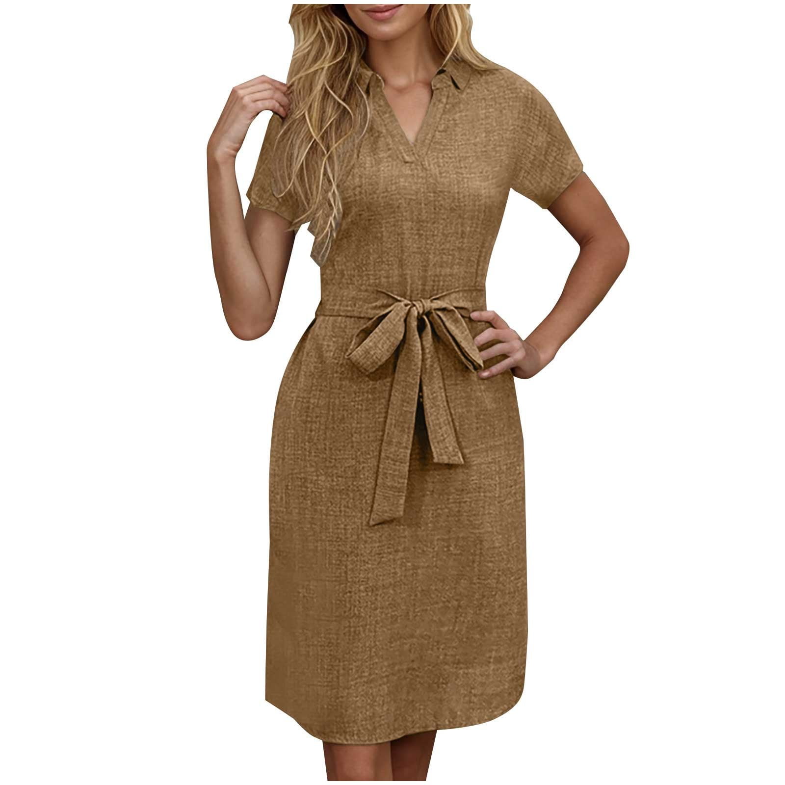 Bixock Women Midi Dress,Dress for Women Short Sleeve V-Neck Solid Color ...