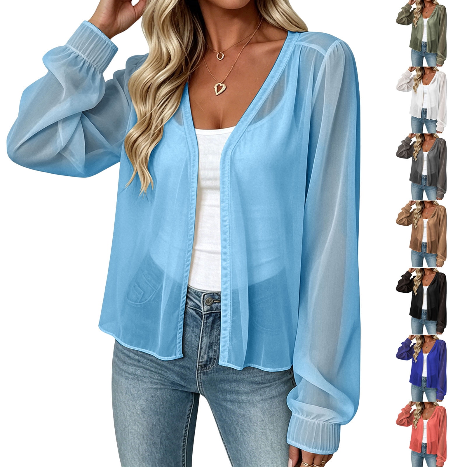 Bixock Women Open Front Cardigan Solid Color V Neck Long Sleeve Elastic ...