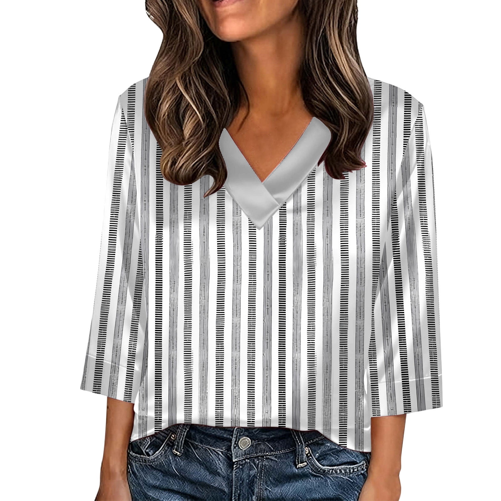 Bixock Women Plus Size Tops,Blouse for Women All Over Print V Neck 3/4 ...