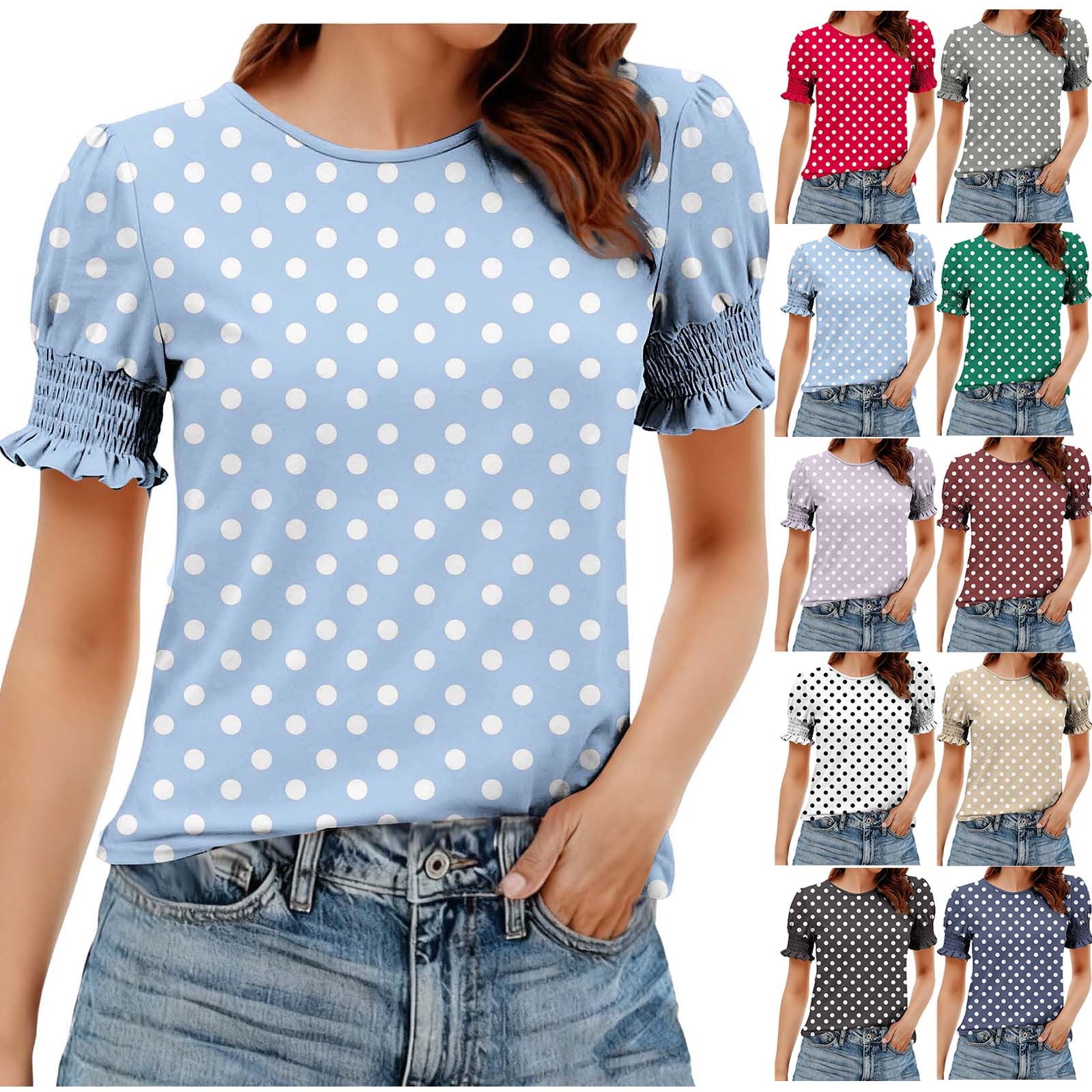Bixock Women Plus Size Tops,Blouse for Women Polka Print Short Sleeve ...