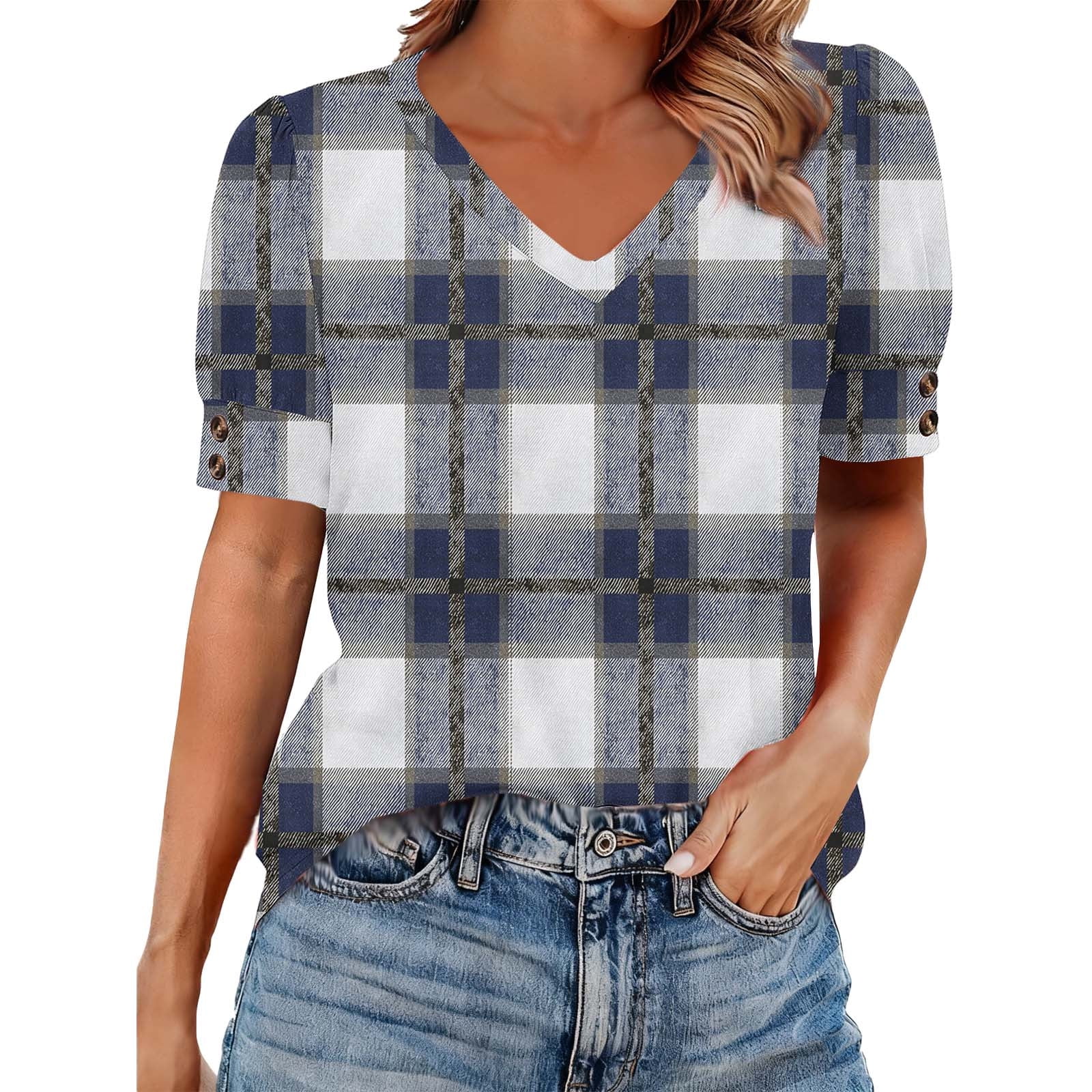 Bixock Women Plus Size Tops,Blouse for Women Print Short Sleeve V Neck ...