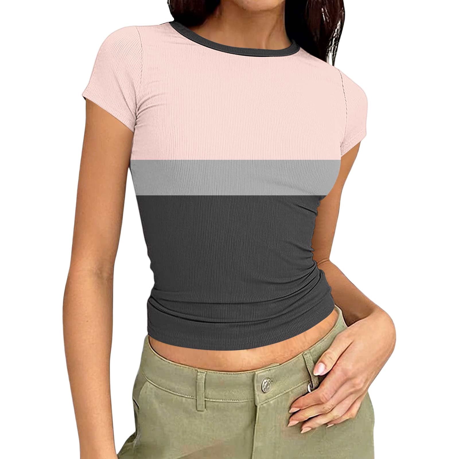 Bixock Women Plus Size Tops,Blouse for Women Short Sleeve Ribbed Round ...