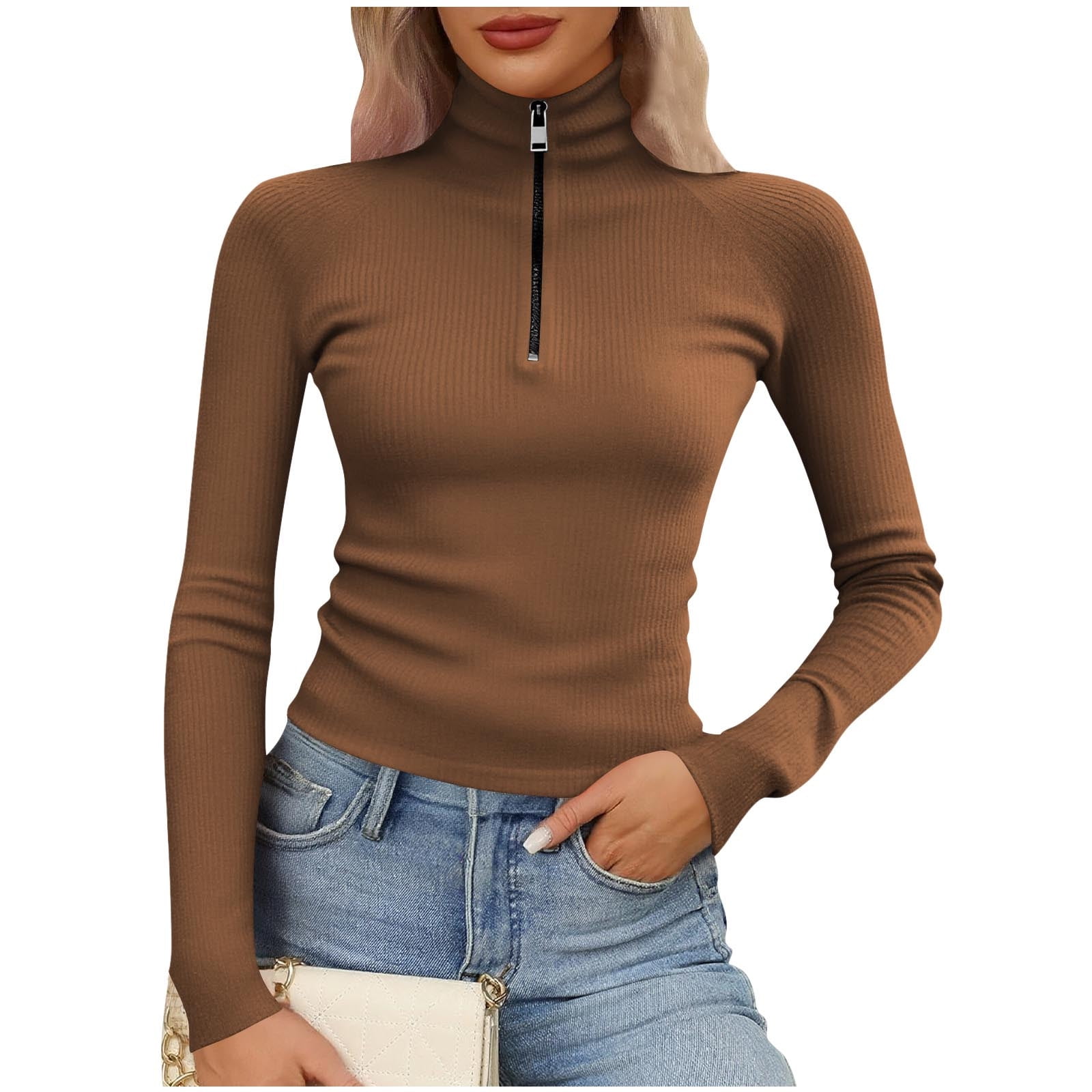 Bixock Women Plus Size Tops,Blouse for Women Solid Color Ribbed Knit ...