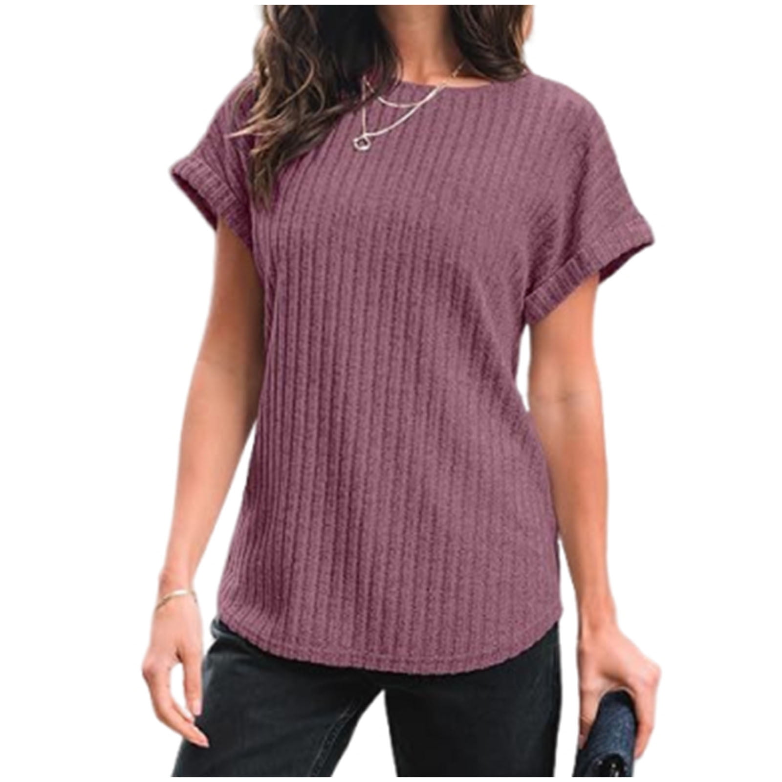 Bixock Women's Basical T-Shirts,Soild Color Short Sleeve Tops,Fashion ...