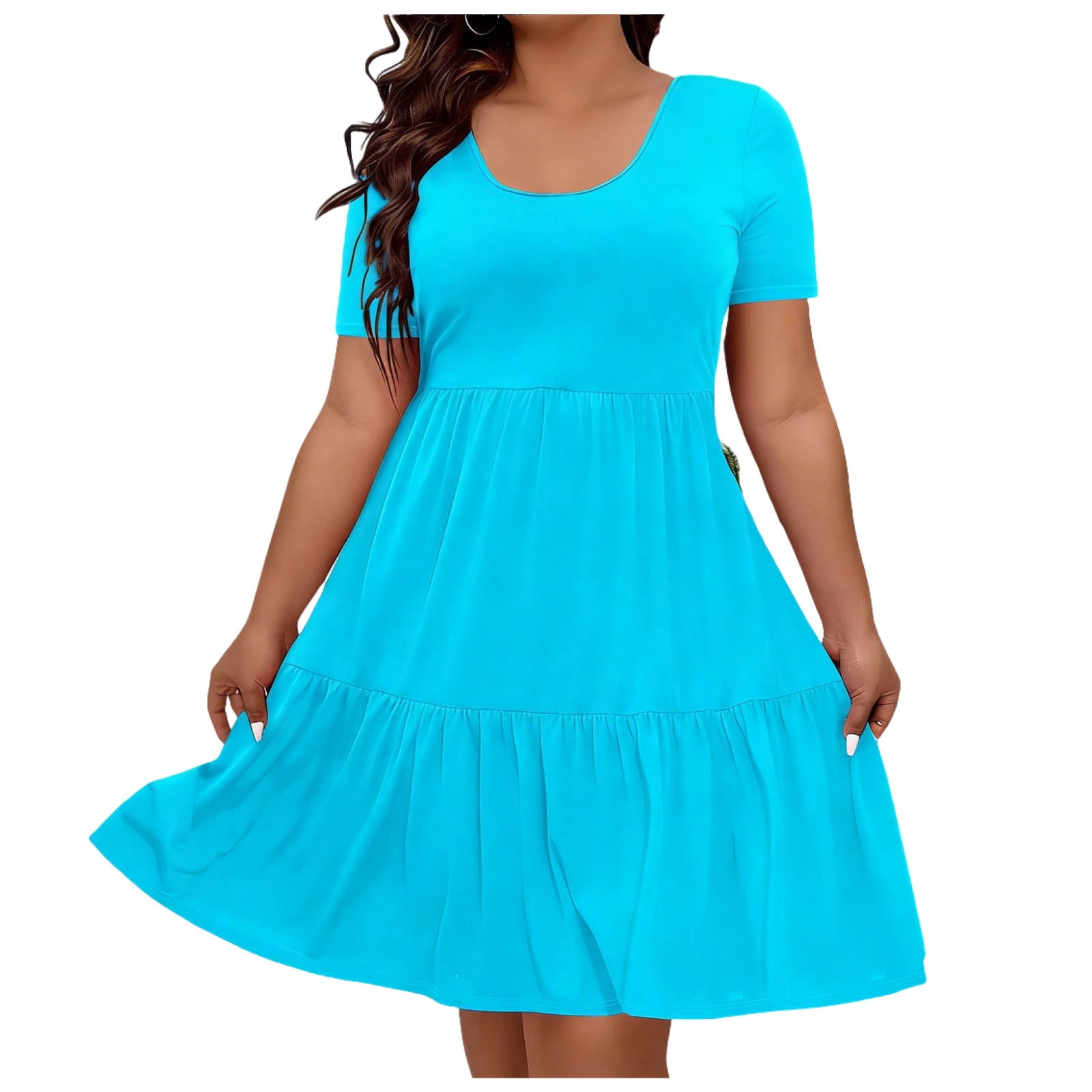 Bixock Women's Bodycon Mini Dress Plus Size Solid Color Crew Neck Short ...