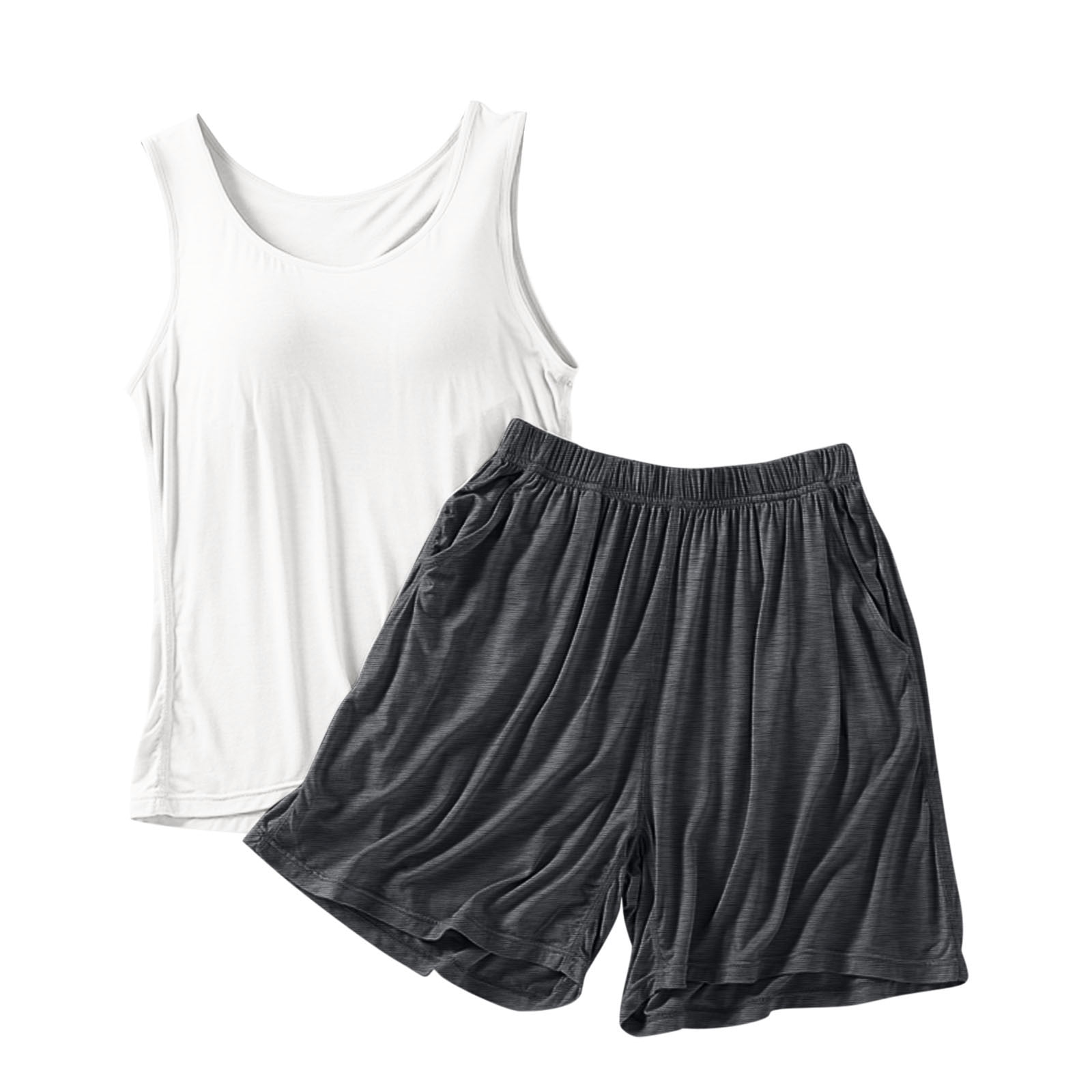 Bixock Women's Built in Bra Tank Top Pajama Set,2 Piece Sleepwear ...