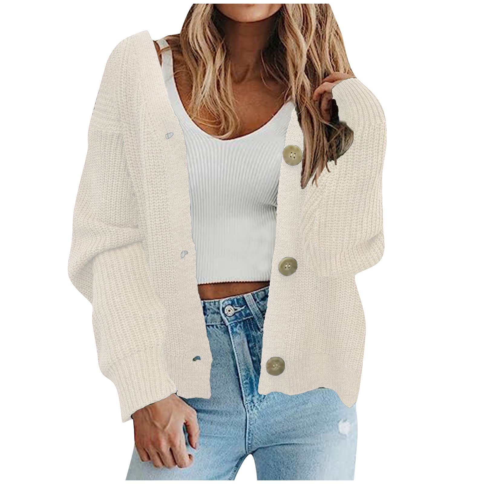 Bixock Women's Knit Jackets Open Front Sweater Long Sleeve Button Loose ...