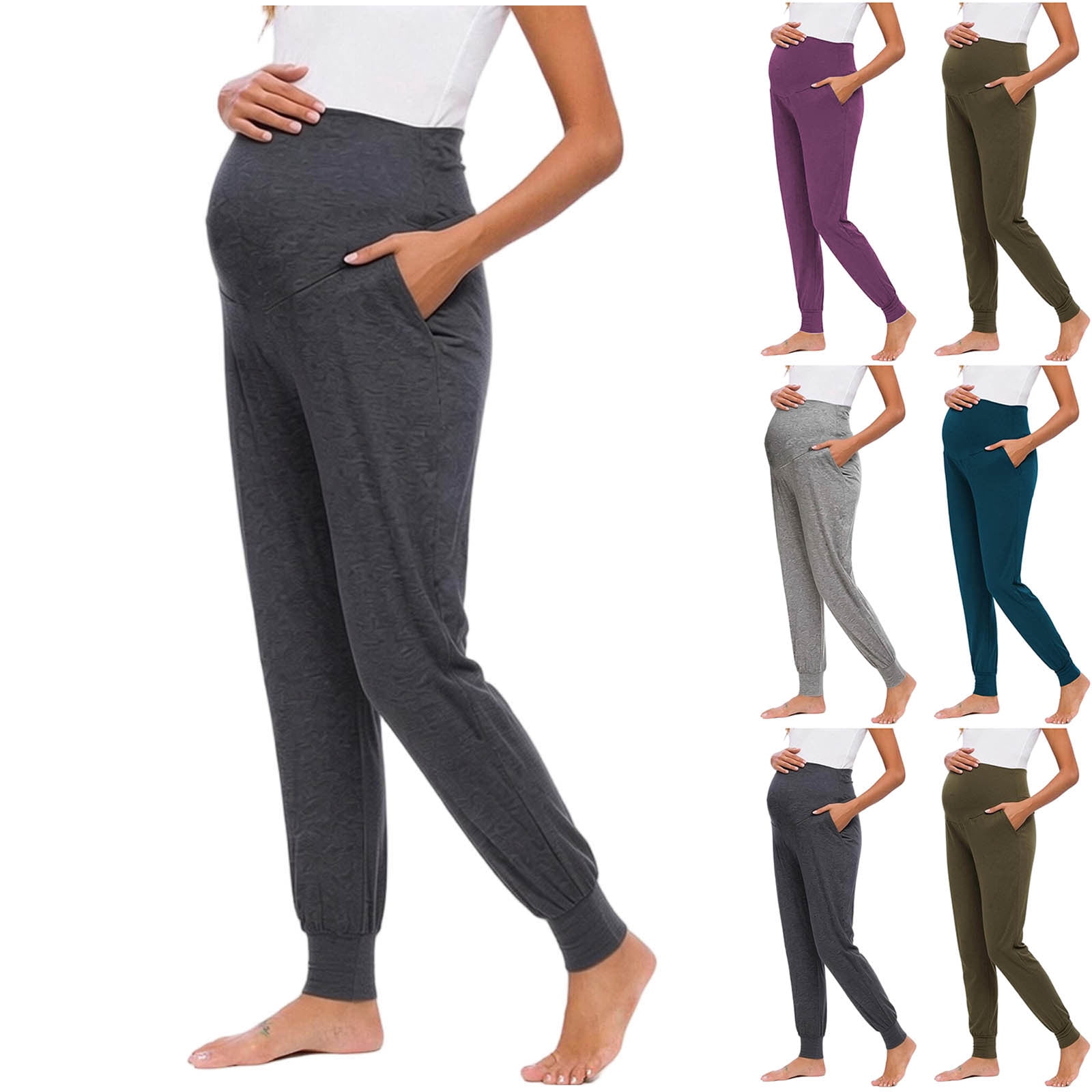 Bixock Women's Maternity Yoga Pants with Pockets High Waist Adjustable ...