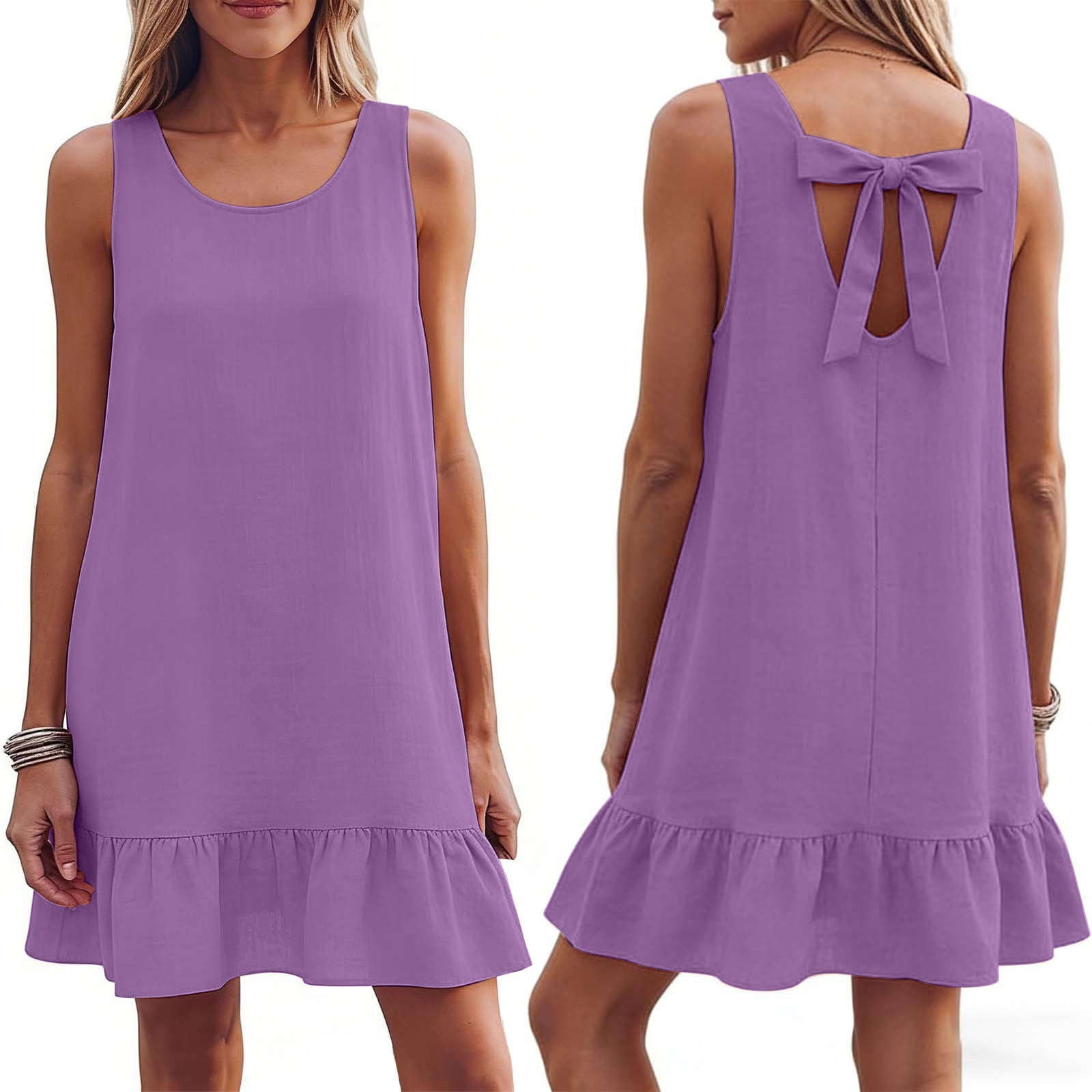 Bixock Women's Mini Summer Dresses Tank Dress Solid Color Crew Neck ...