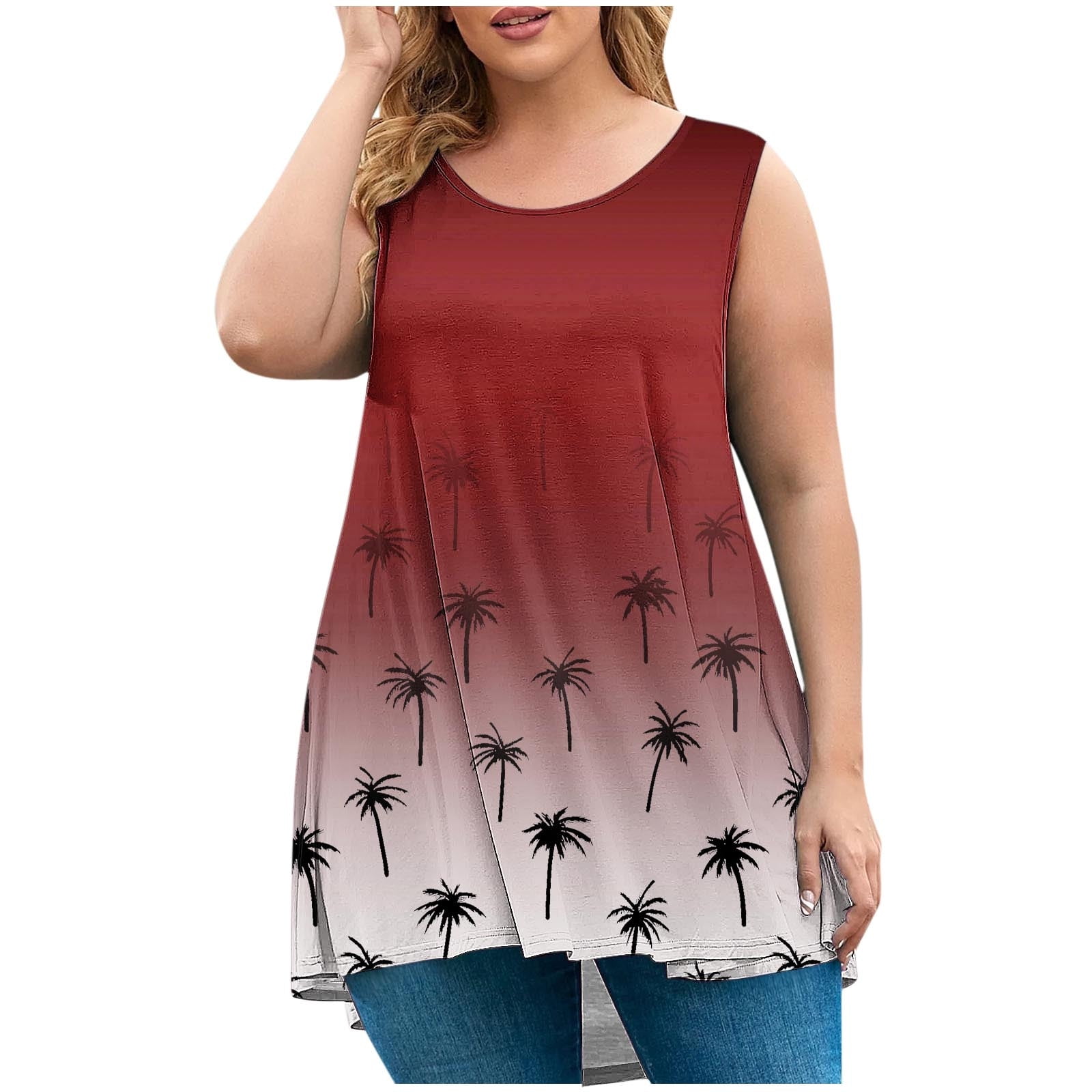 Bixock Women's Plus Size Sleeveless Blouse,Print Tank Tops,Palm ...