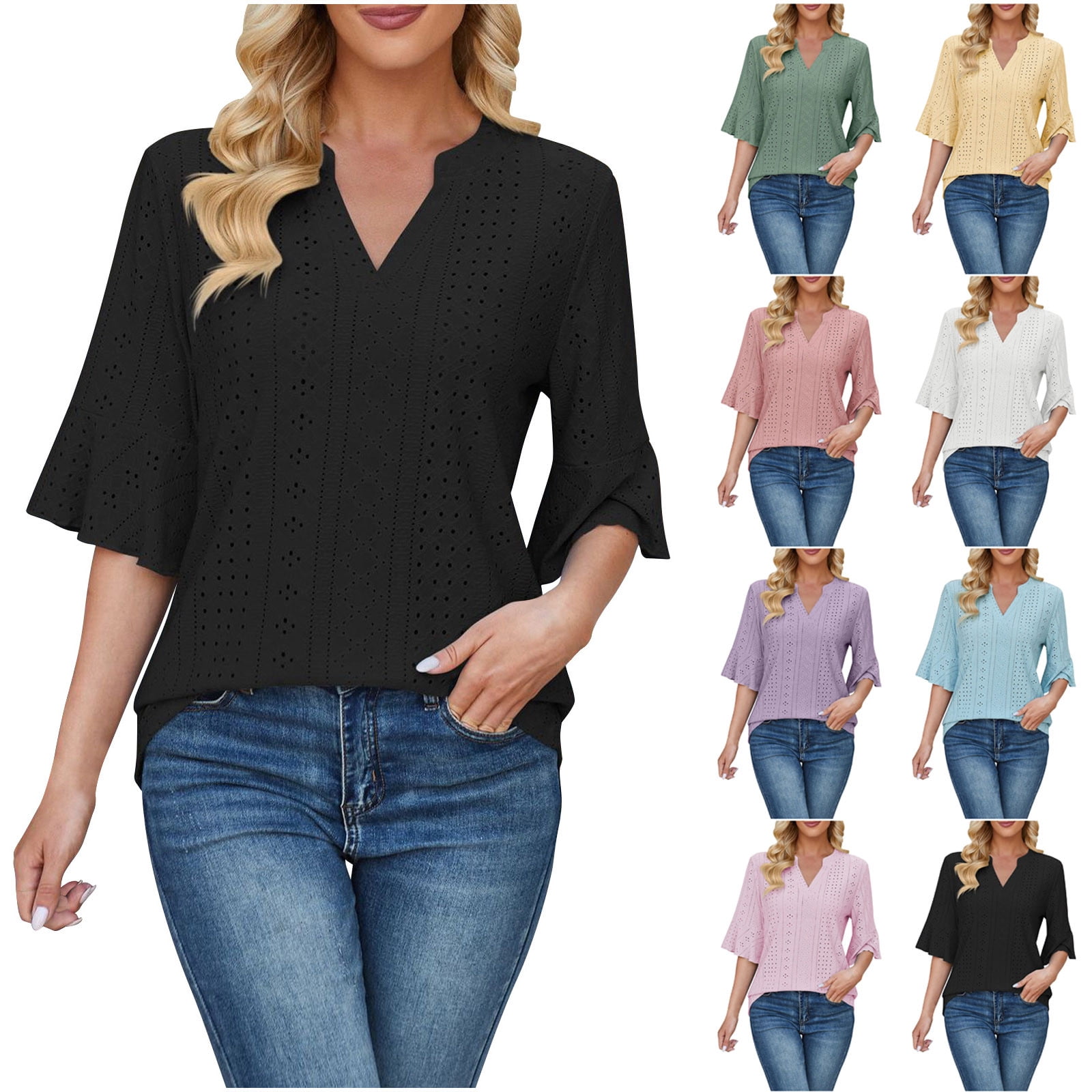 Bixock Women's Short Sleeve Shirts Summer Tops Casual V Neck Solid ...