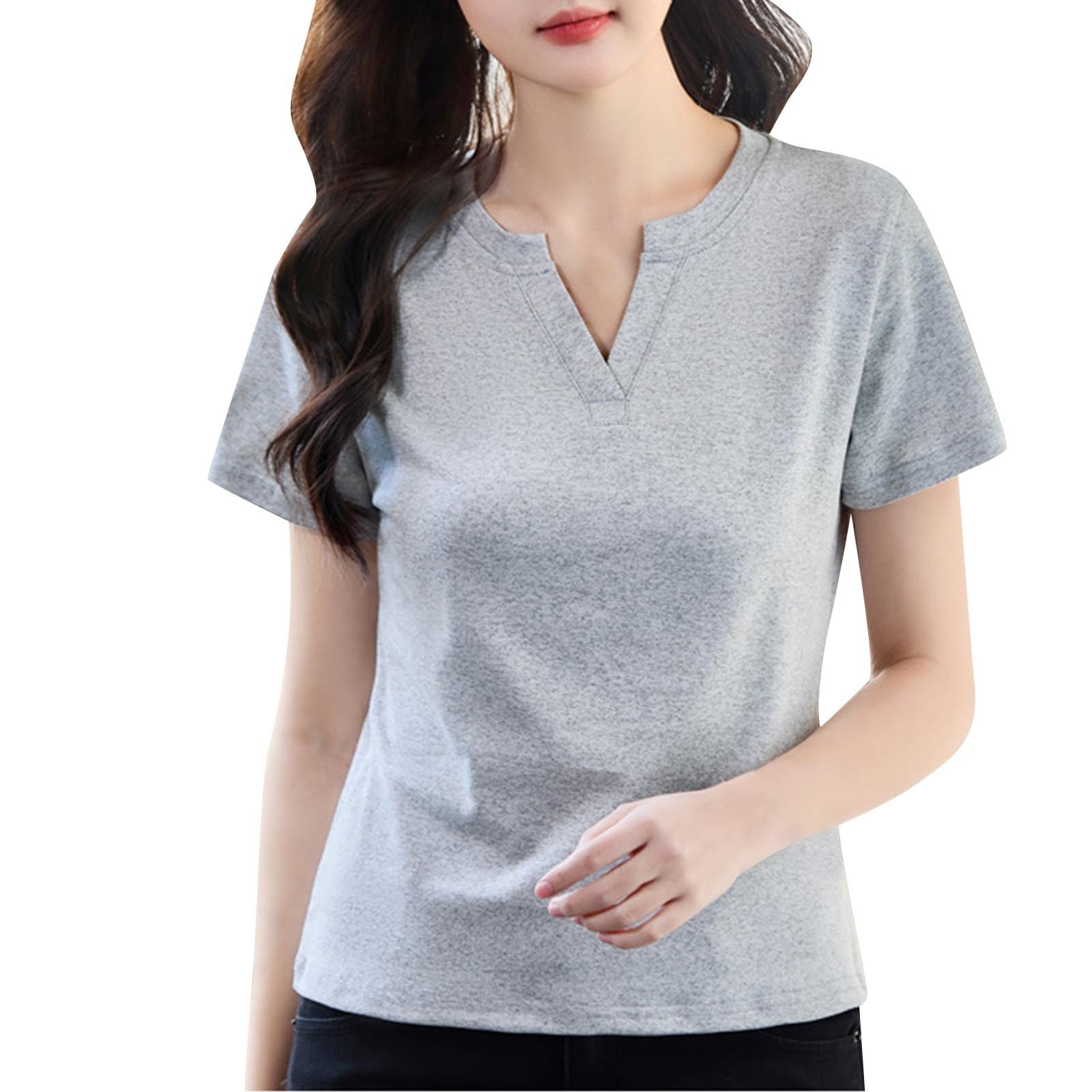 Bixock Women's Summer Tops Short Sleeve Causal Shirts V Neck Solid ...