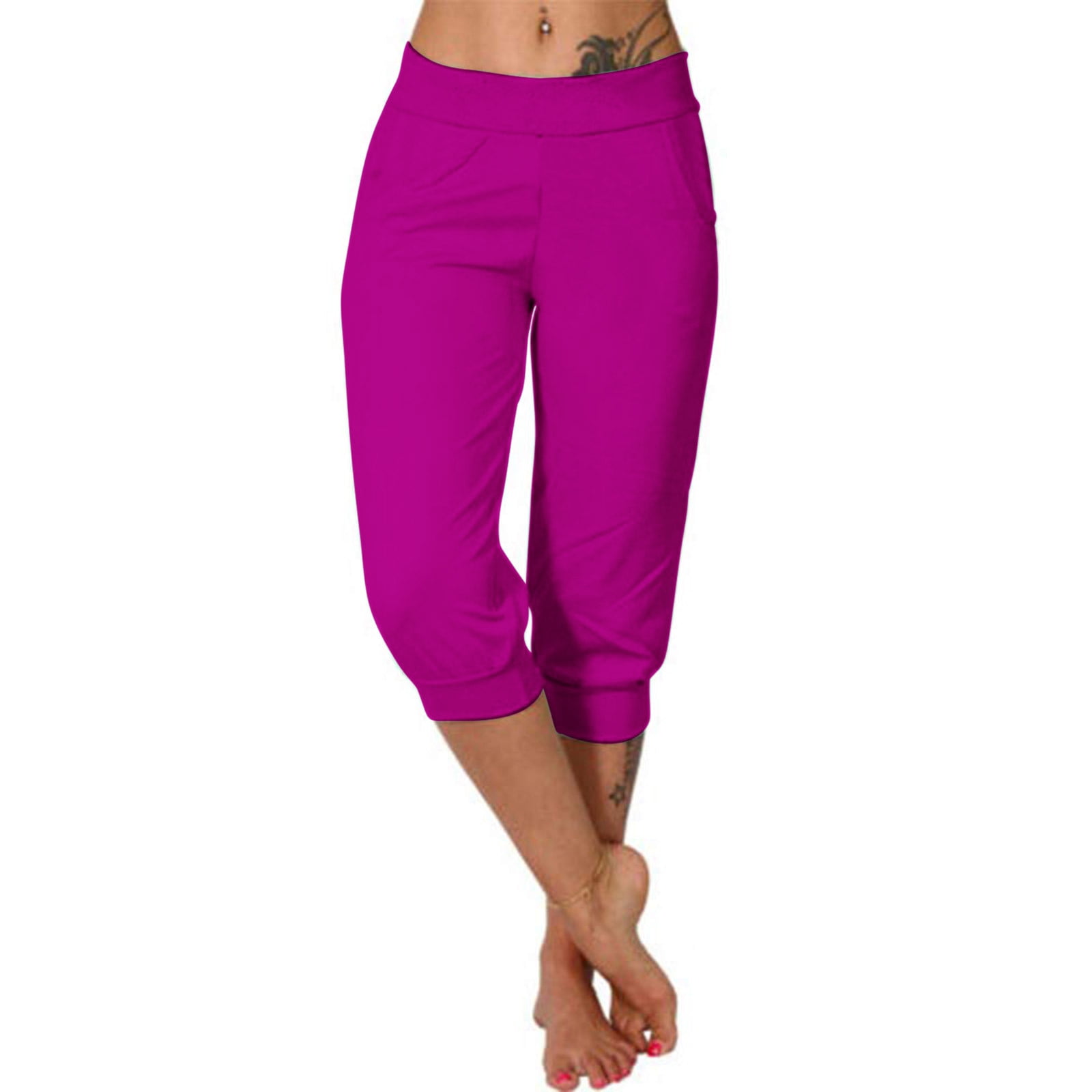 Bixock Women's Wide Leg Capri Pants Solid Color High Waist Side Pocket ...