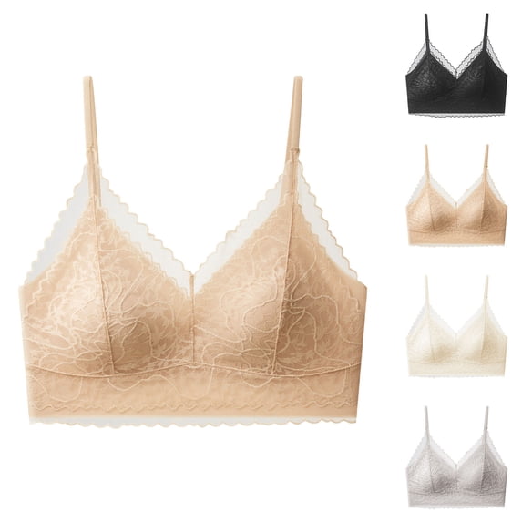 Bixock Women's Wireless Bras Solid Color Lace Details Beautiful Back ...