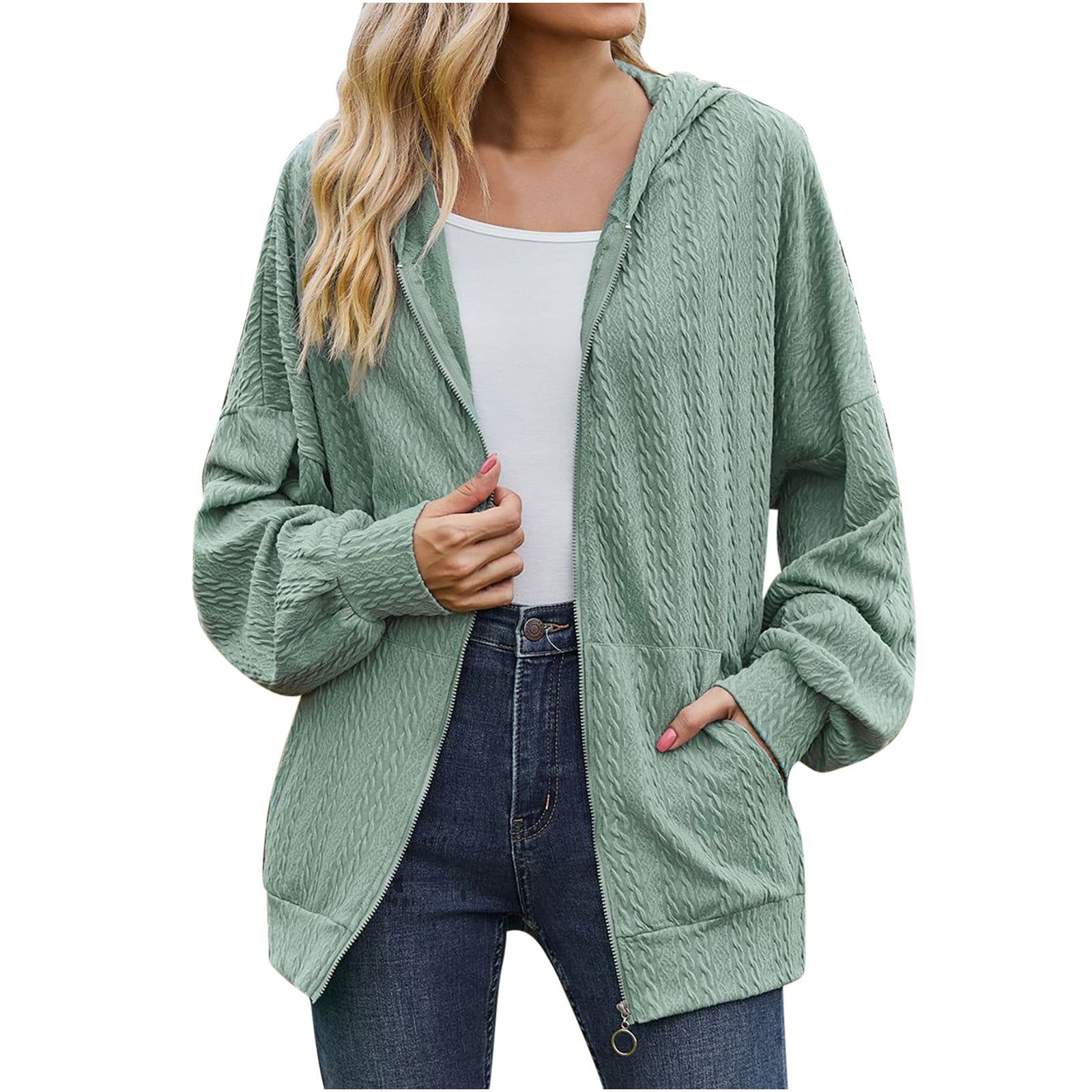 Bixock Women's Zip Up Hoodies Casual Long Sleeve Sweatshirts Fall Track ...
