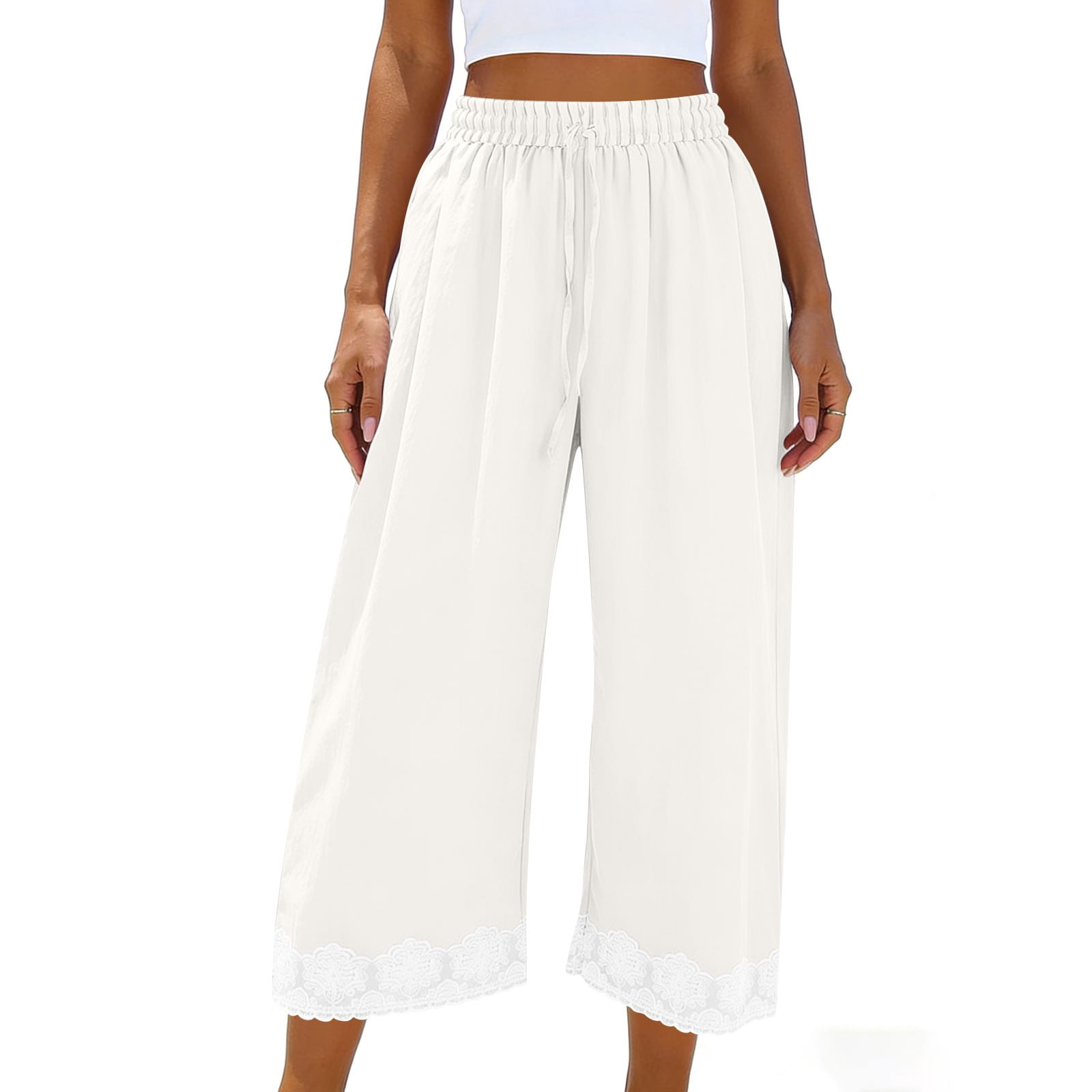 Bixock Womens Pajama Pants Loungewear Pants Solid Color Summer Lace ...