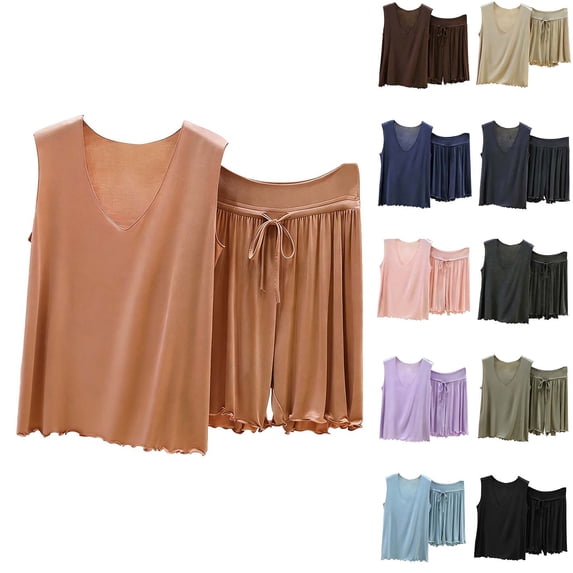 Bixock Womens Pajamas Sets 2 Piece Pjs Loungewear Set V Neck Sleeveless ...
