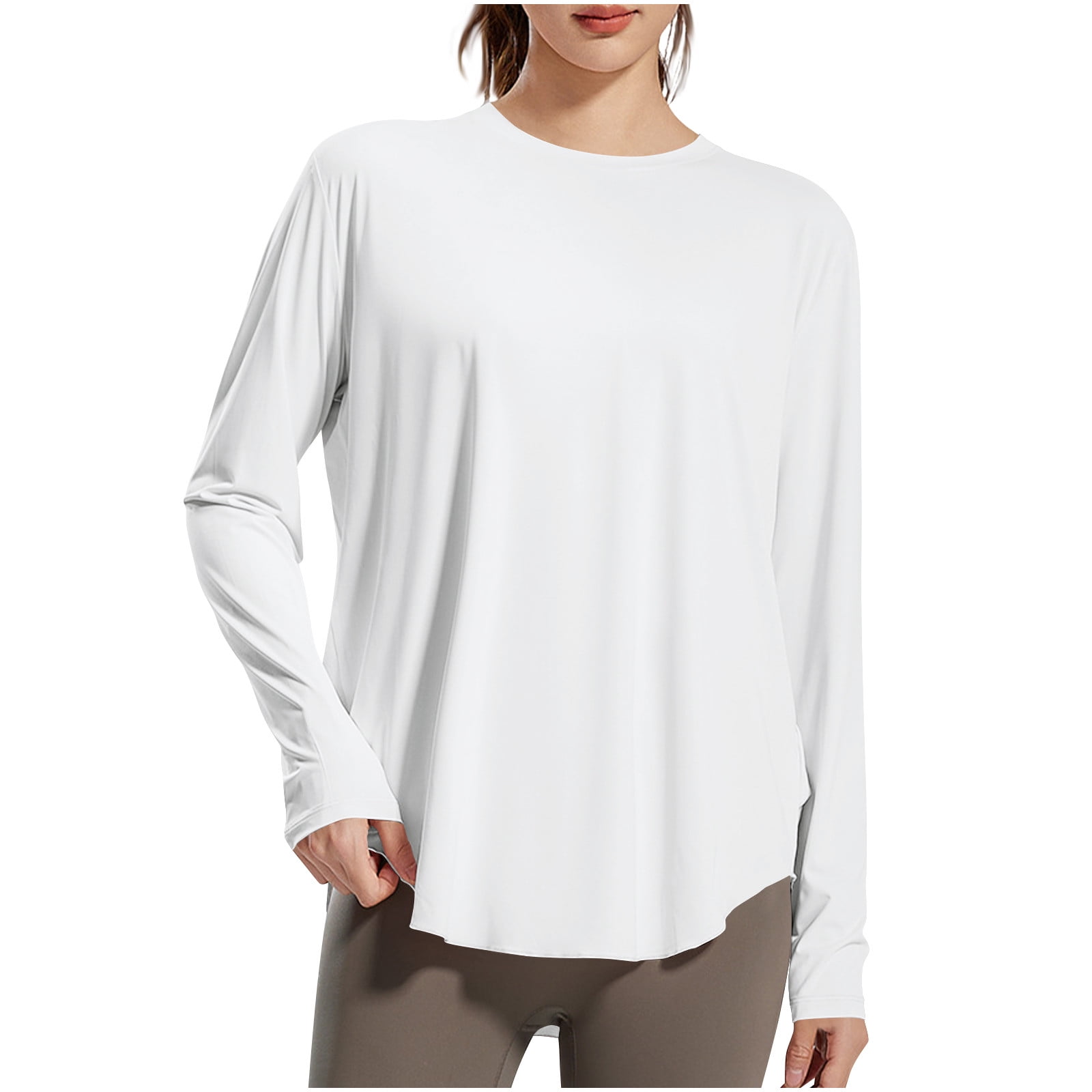 Bixock Wortout Tops for Women Long Sleeve Crew Neck Fast Dry Loose ...