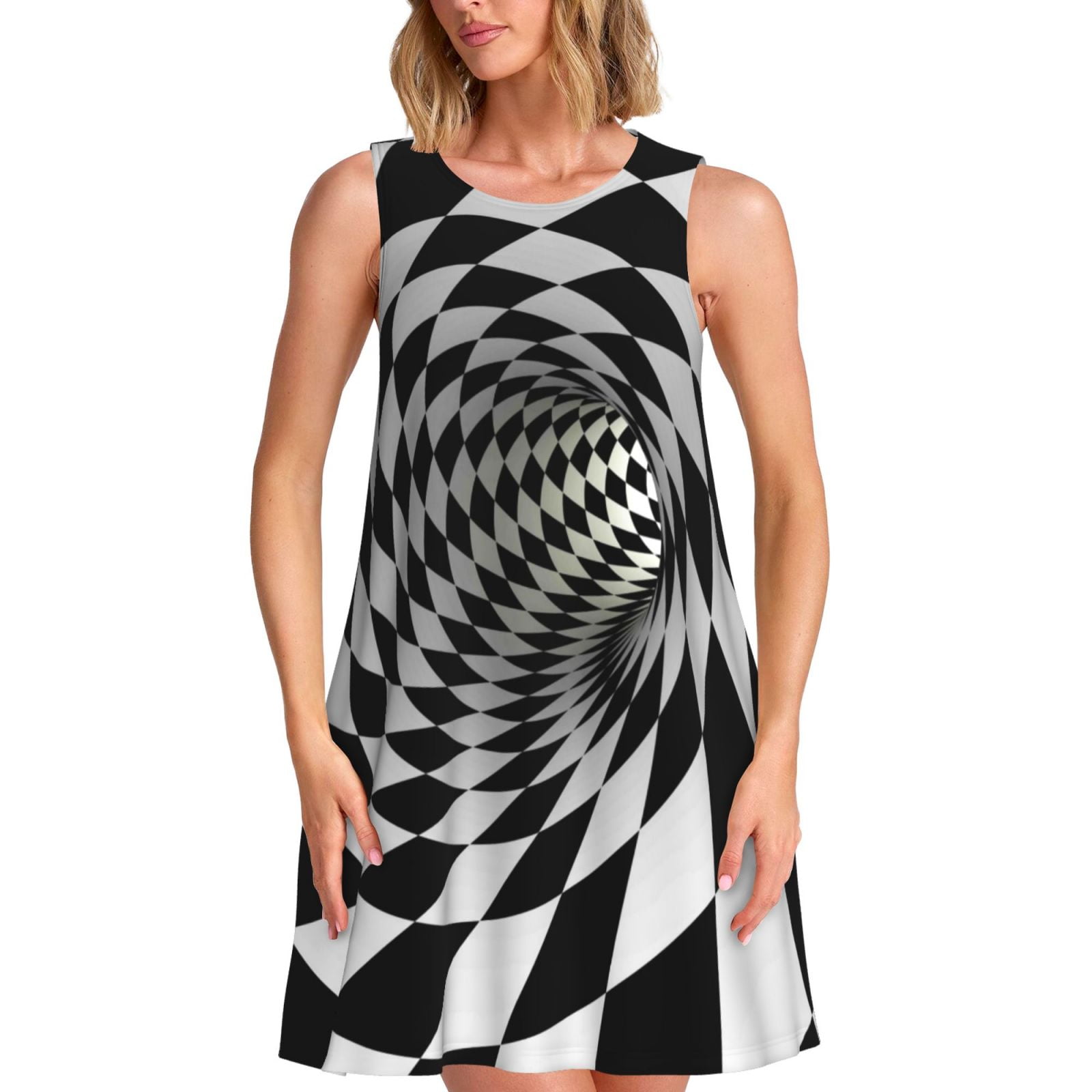 Bixox 3D Vortex Illusion Print Women's Sleeveless A-Line Dress with ...