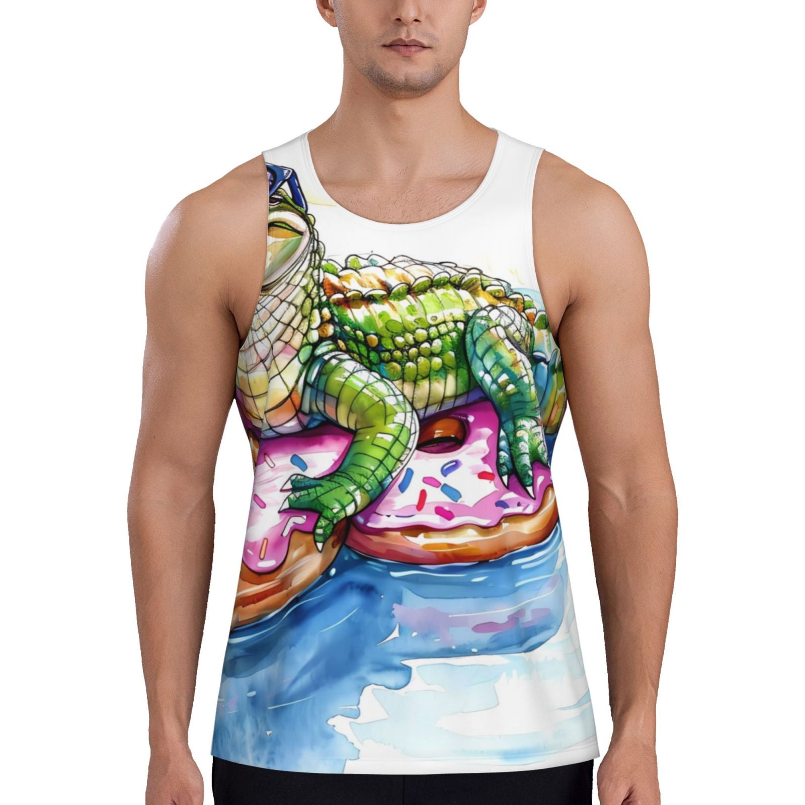 Bixox Alligator Donut Pool Float Pattern Men's Gym Tank Tops Workout ...