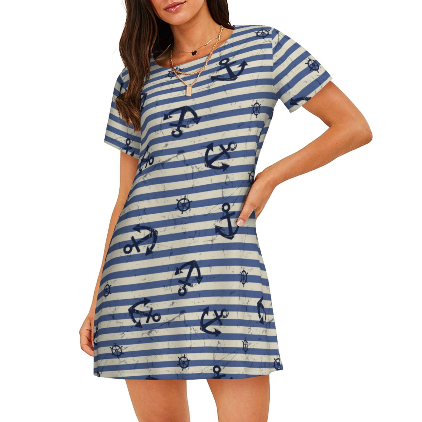 Bixox Anchors And Steering Wheel Pattern Women's Nightgown, Soft ...