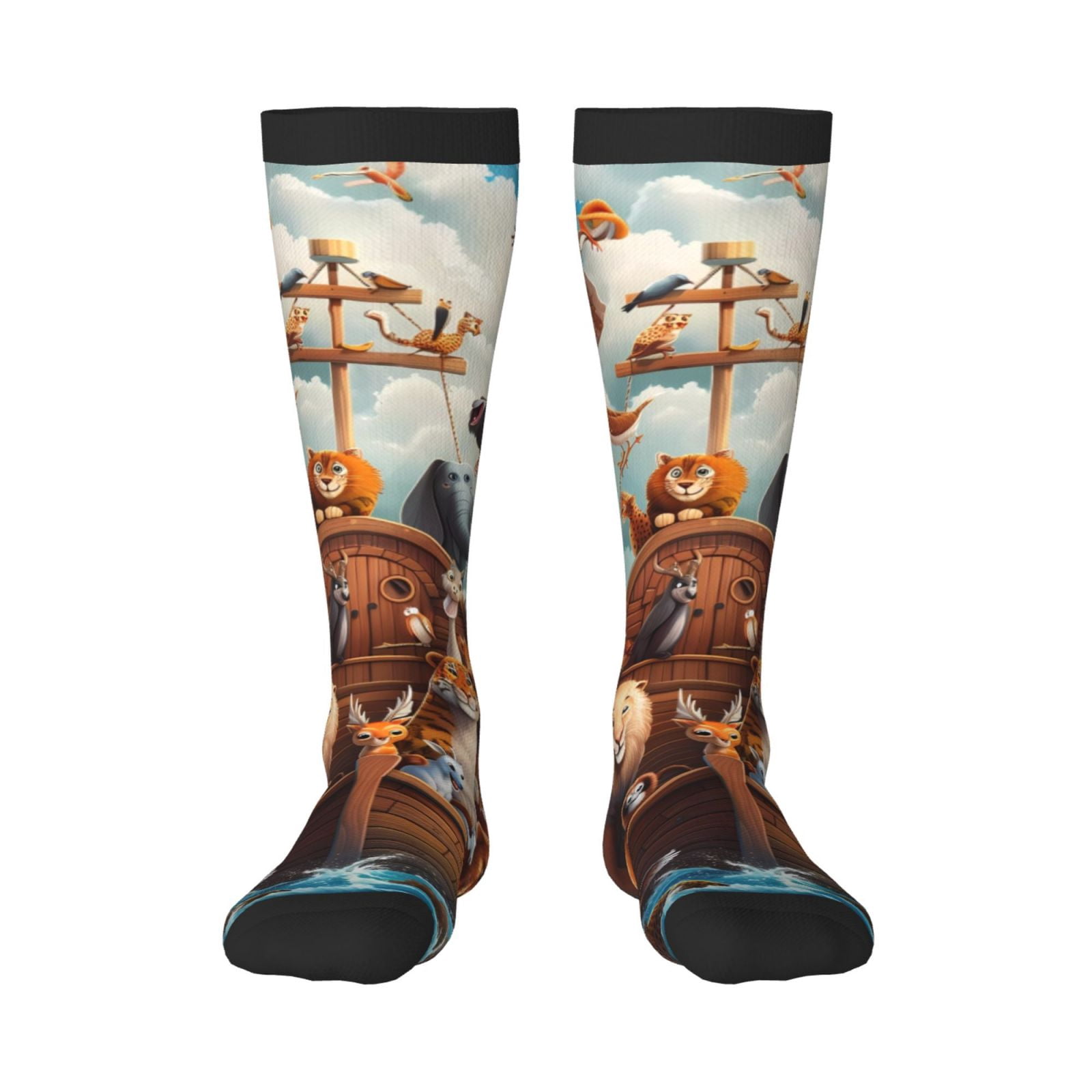 Bixox Animal Filled Noahs Ark Patterned Men's and Women's Knee Socks ...
