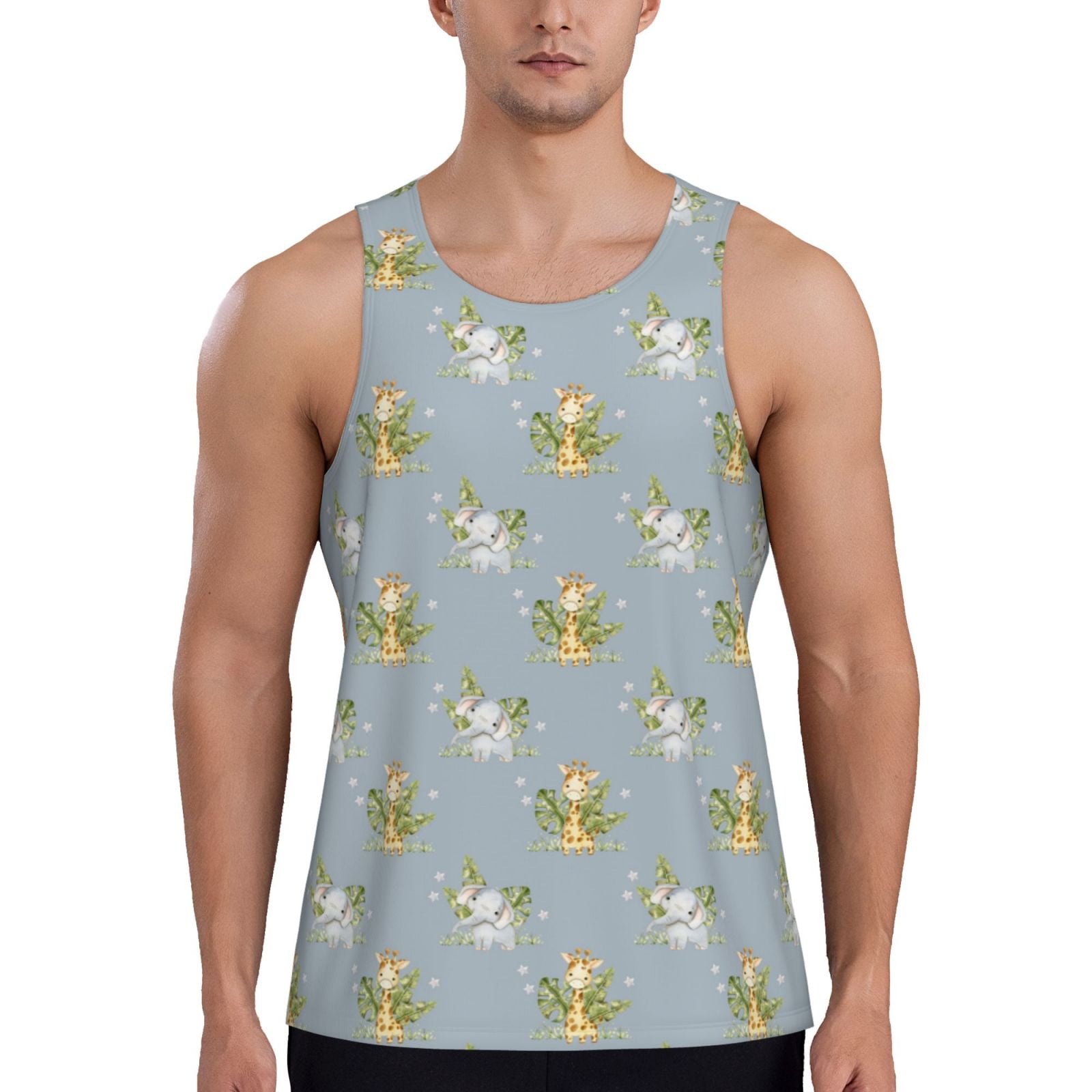 Bixox Baby Elephant Giraffe Pattern Men's Gym Tank Tops Workout ...