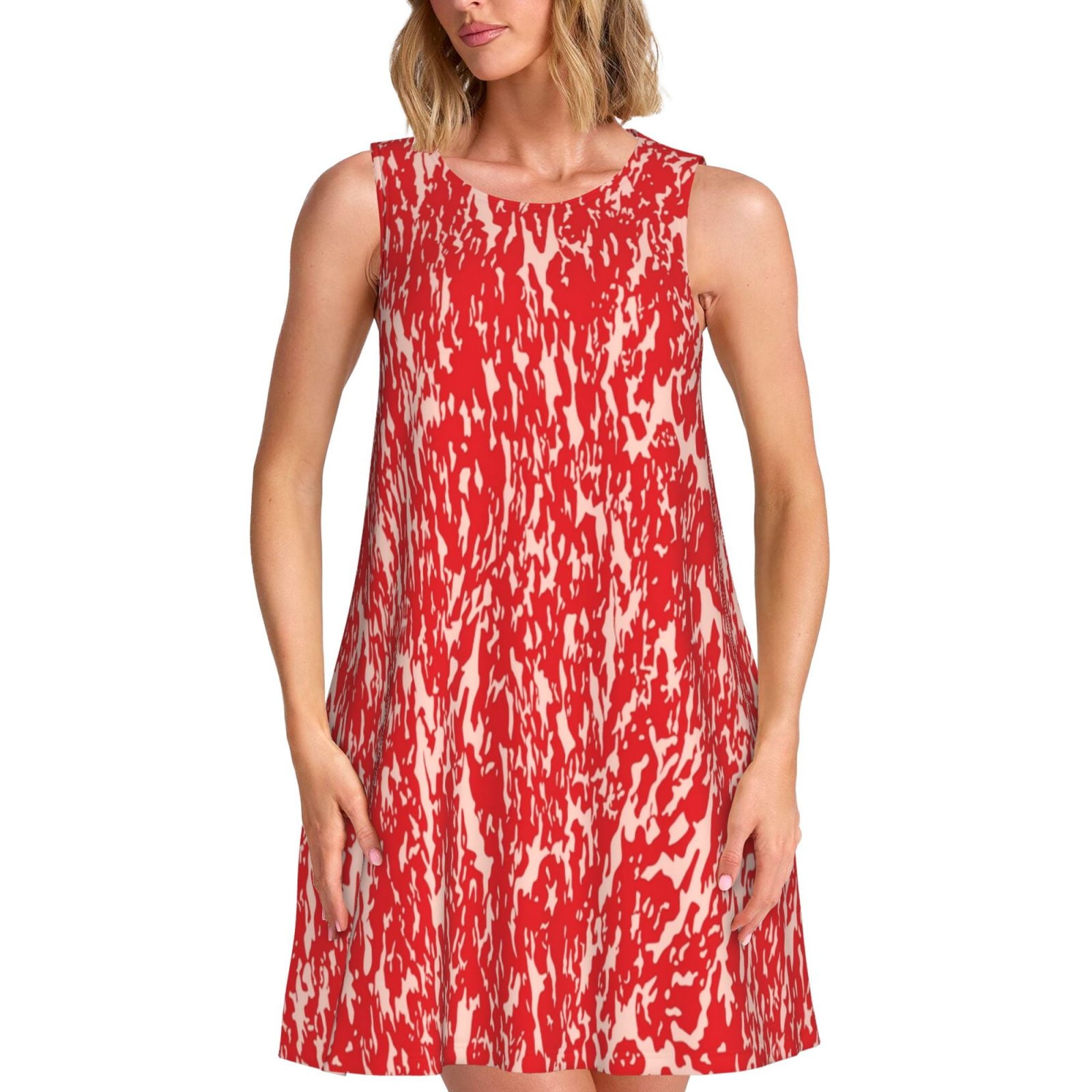 Bixox Beef Print Women's Sleeveless A-Line Dress with Pockets, Casual ...