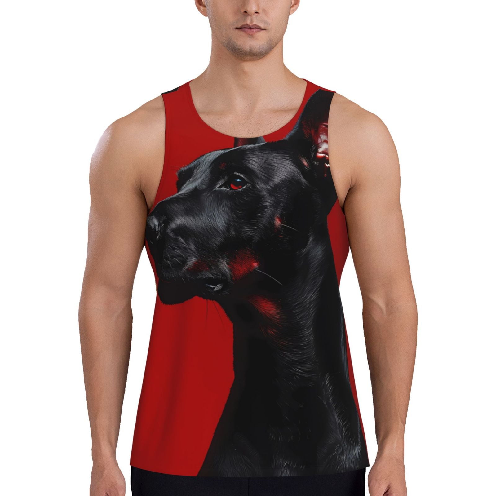 Bixox Black Dog Red Background Pattern Men's Gym Tank Tops Workout ...