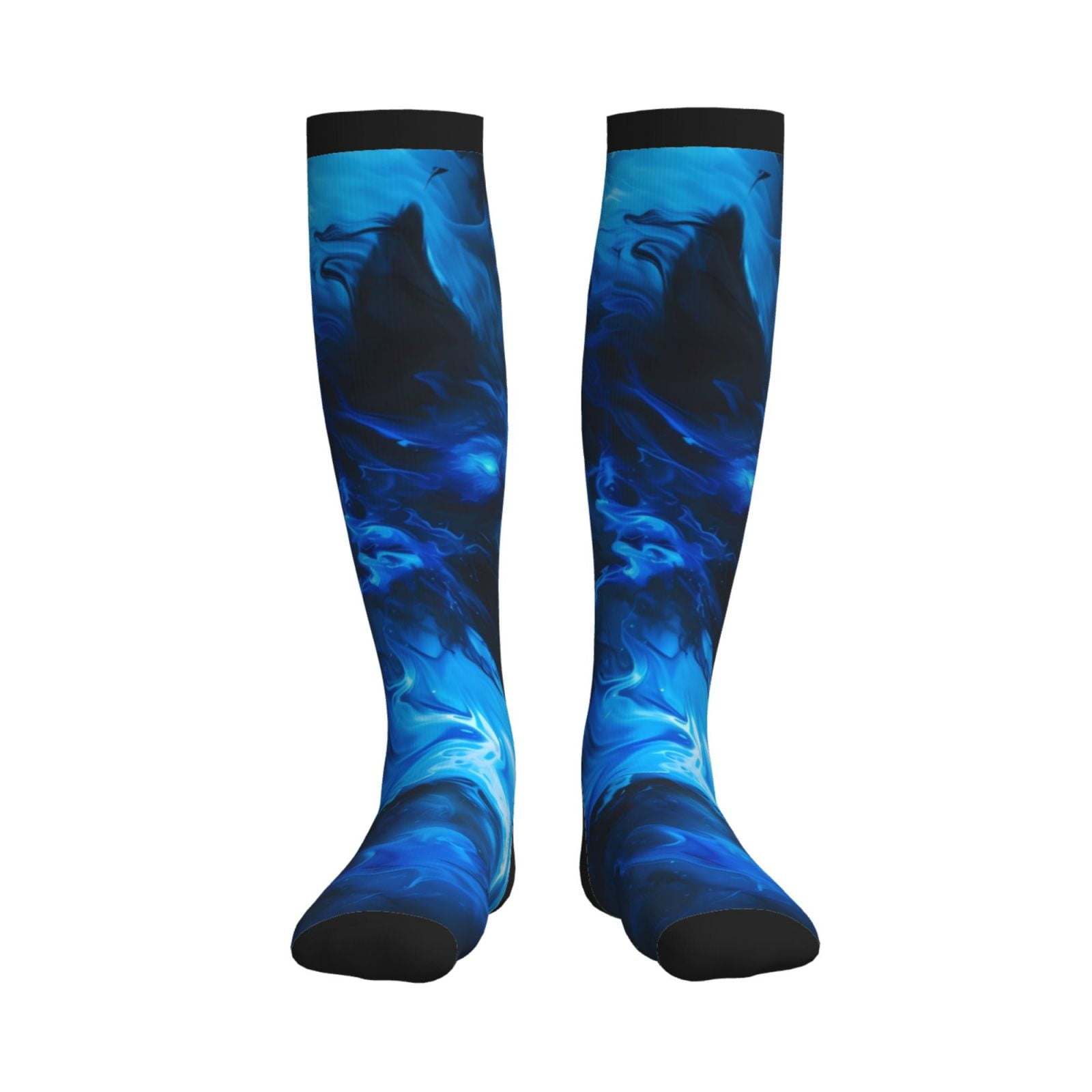 Bixox Blue Fire Cool Wolf Print Compression Socks,Compression Socks ...