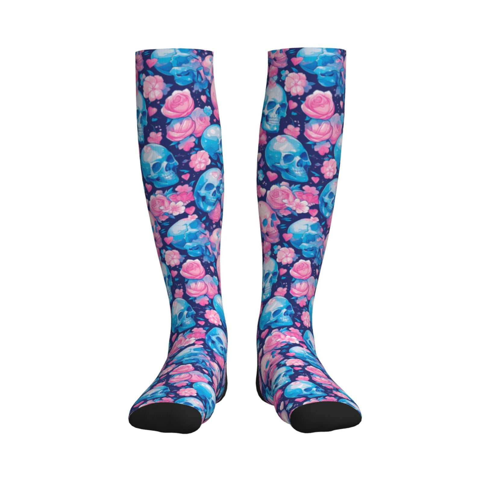 Bixox Blue Flower Skull Print Compression Socks,Compression Socks Women ...