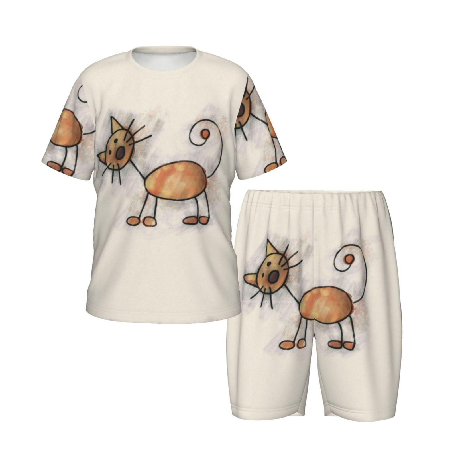 Bixox Brown Cat Cartoon Pattern children's Summer Short Sleeve Pajamas ...