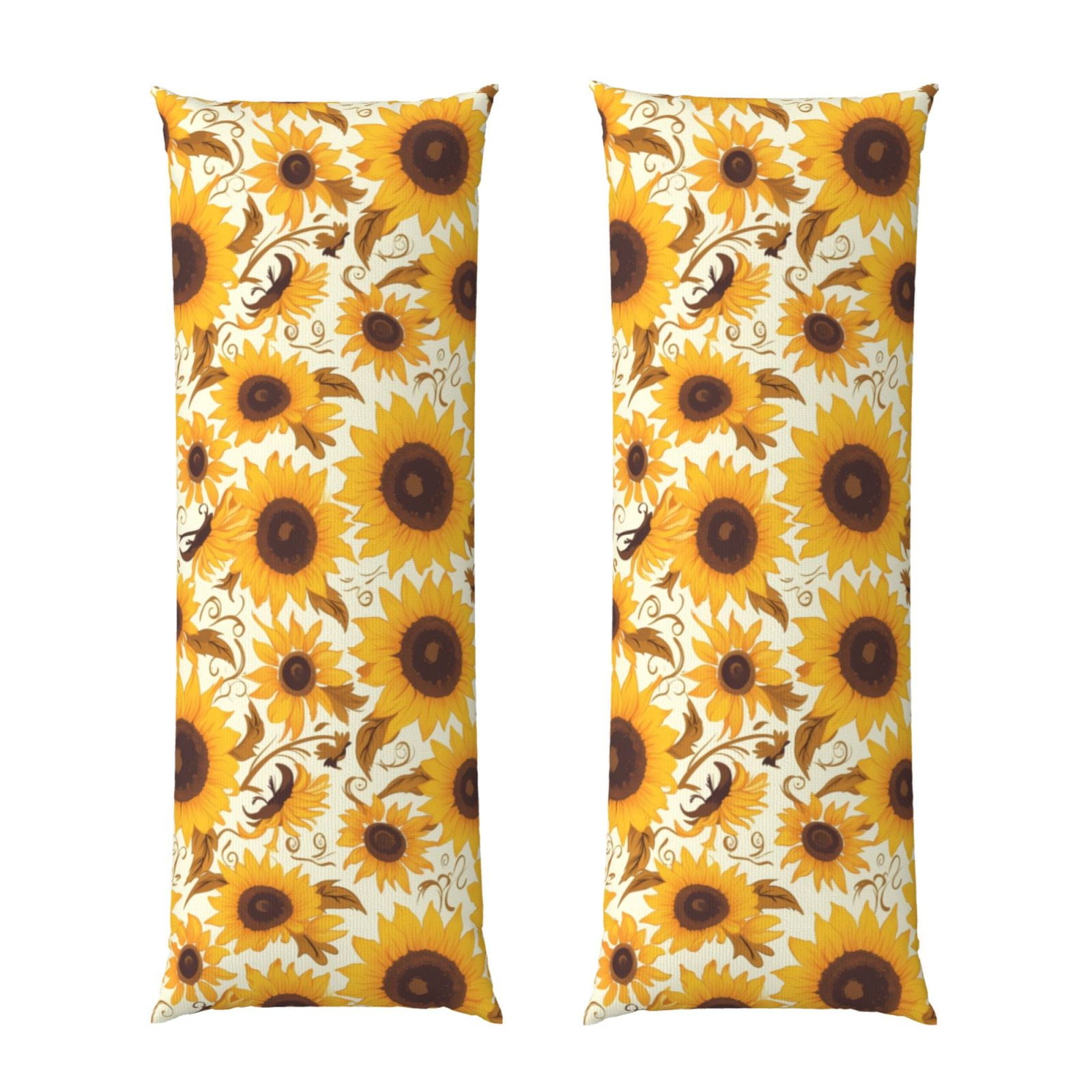 Bixox Brown Leaf Pattern Sunflower Print Body Pillow Cover with Zipper ...