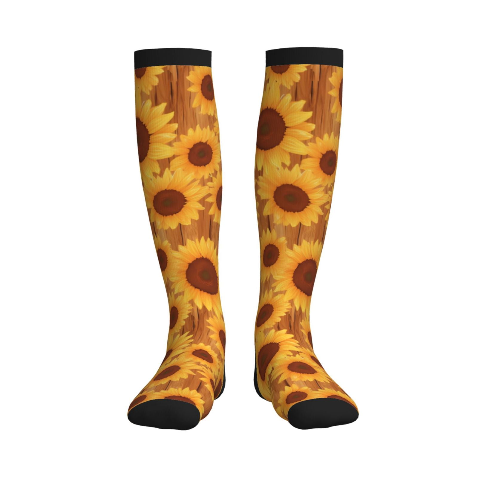 Bixox Brown Wood Grain Sunflower A Print Compression Socks,Compression ...