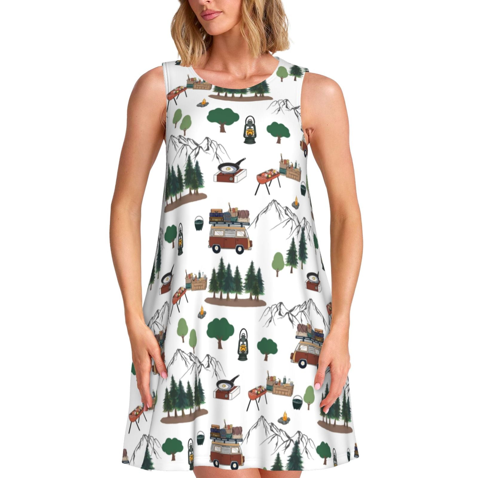 Bixox Camping Caravan 2 Print Women's Sleeveless A-Line Dress with ...