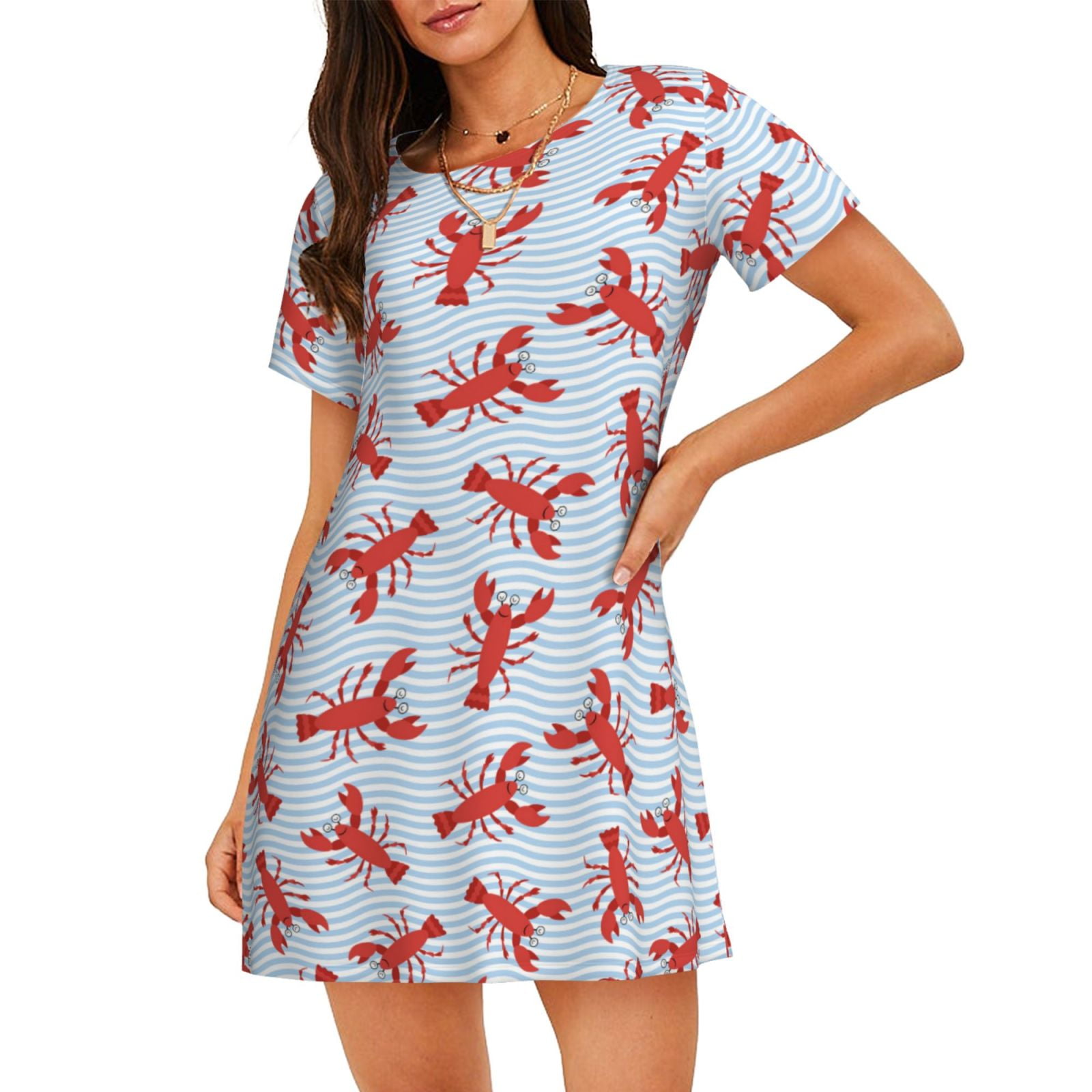Bixox Cartoon Lobsters 1 Pattern Women's Nightgown, Soft & Breathable ...