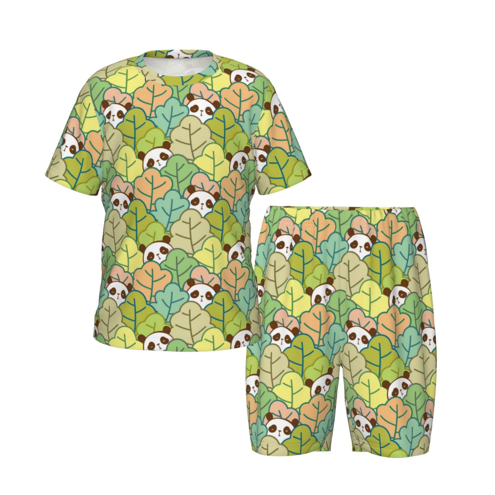 Bixox Cartoon Panda And Leaf Pattern children's Summer Short Sleeve ...