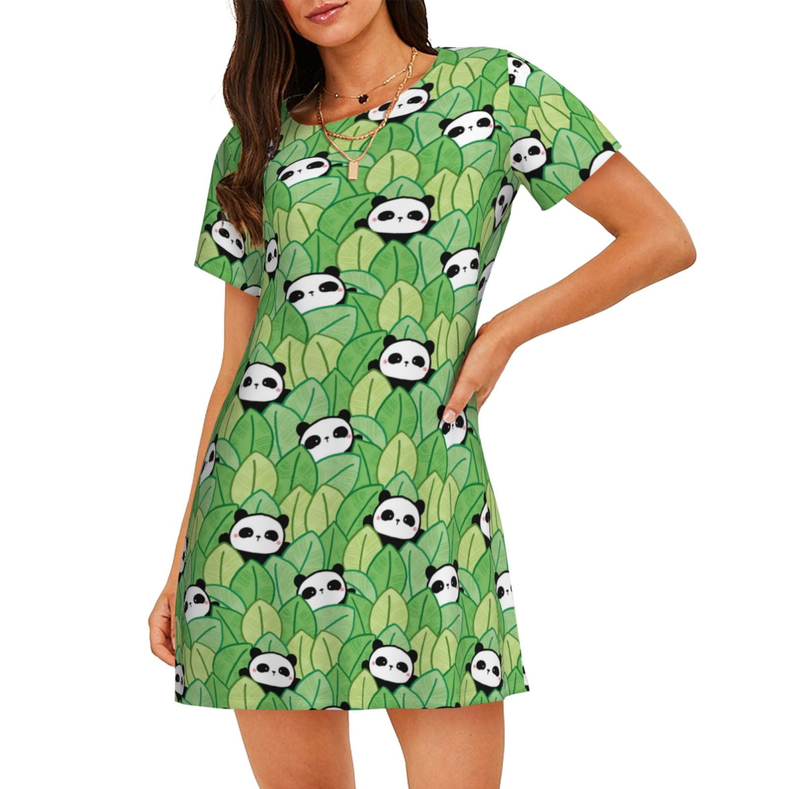 Bixox Cartoon Panda And Leaf 1 Pattern Women's Nightgown, Soft ...