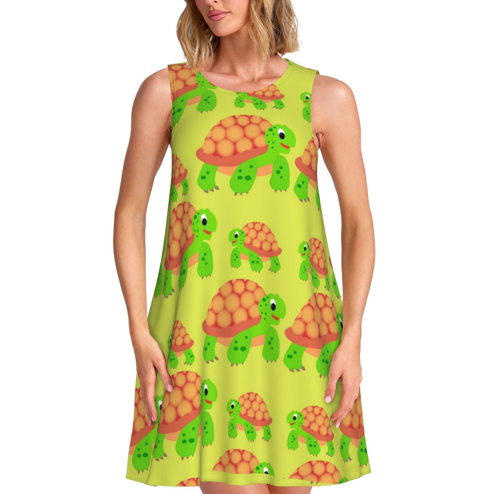 Bixox Cartoon Turtles 1 Print Women's Sleeveless A-Line Dress with ...