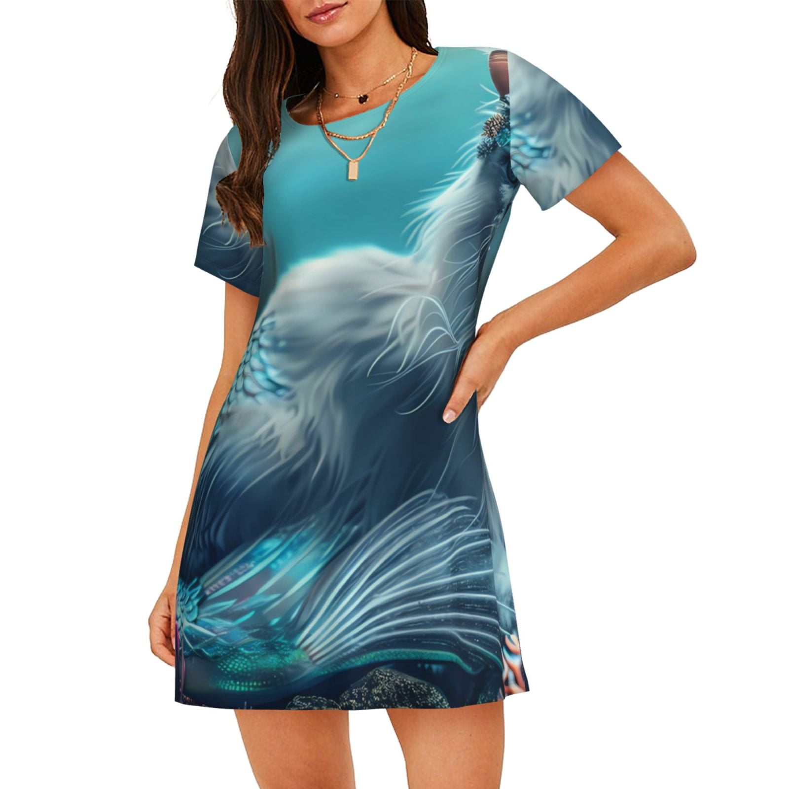 Bixox Cat Underwater Fantasy Pattern Women's Nightgown, Soft ...