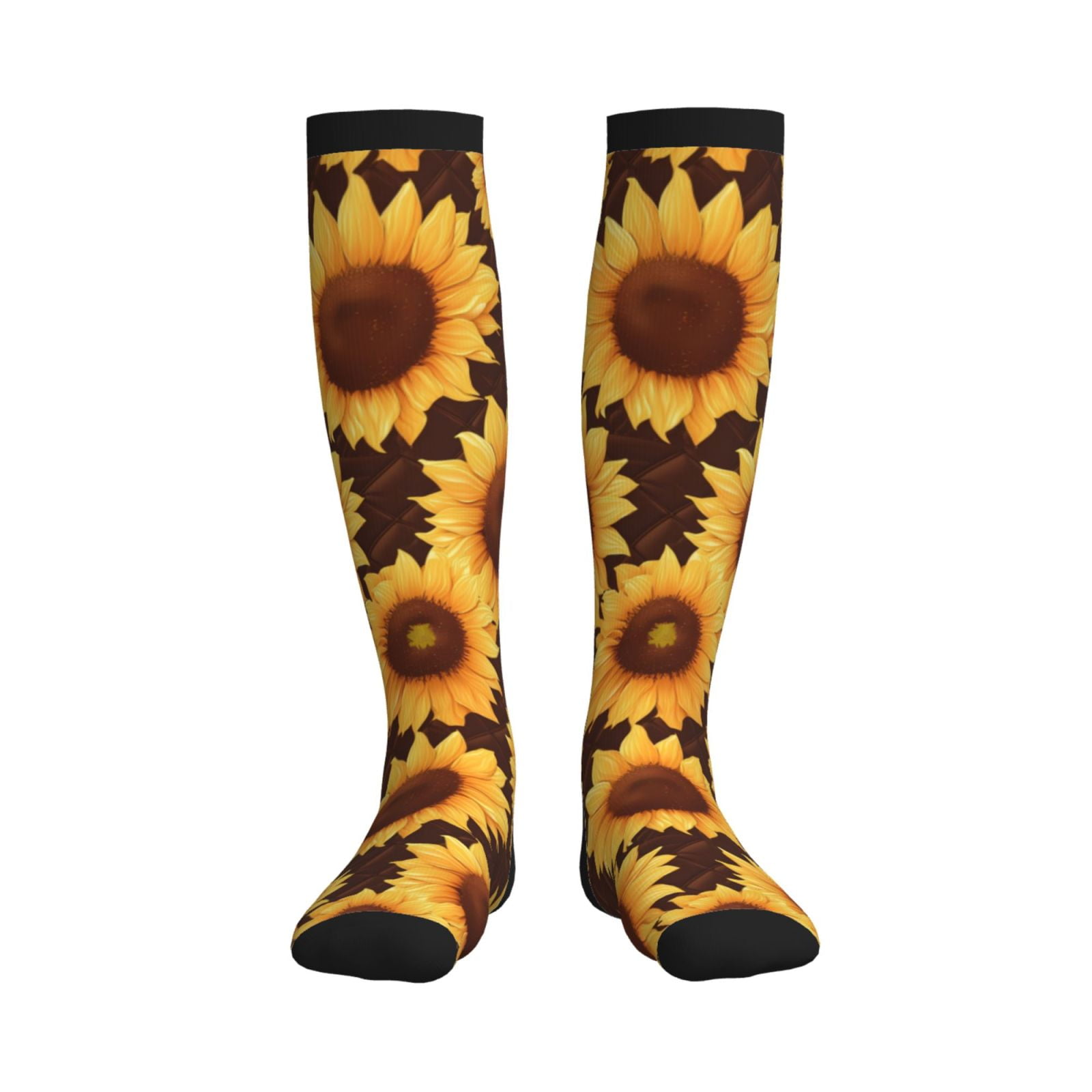 Bixox Chocolate Plaid Sunflower Print Compression Socks,Compression ...