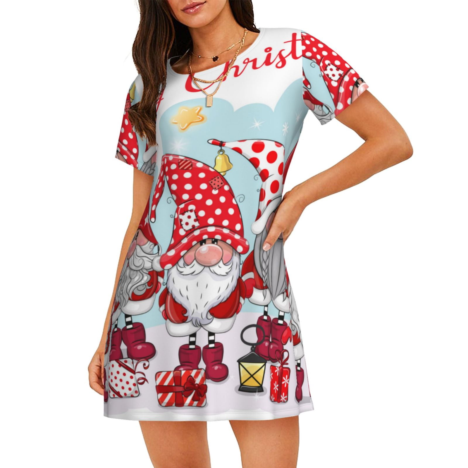 Bixox Christmas Pattern Women's Nightgown, Soft & Breathable Sleepwear ...