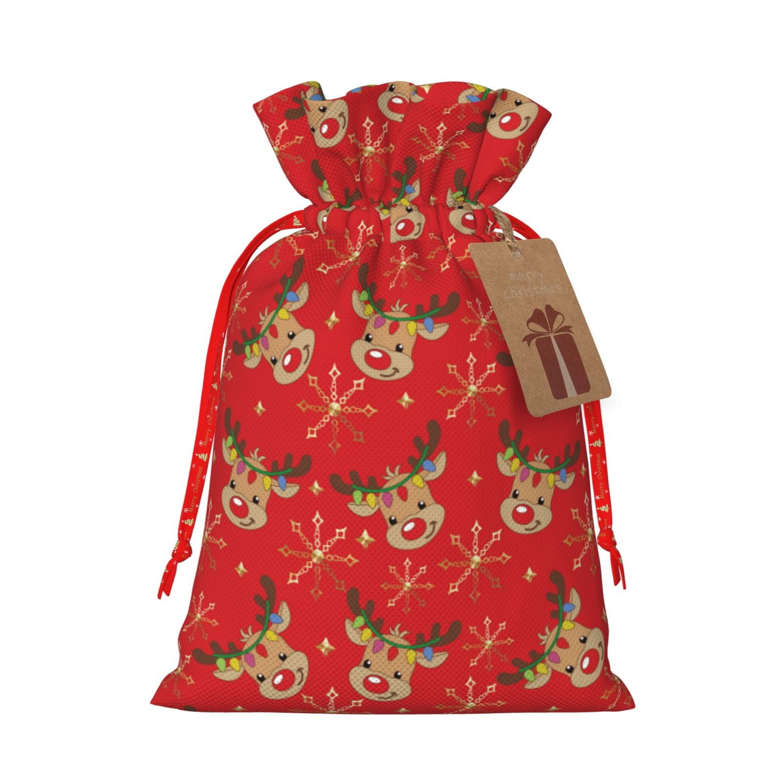 Bixox Christmas With Cute Deer Print Christmas Burlap Gift Bags with ...