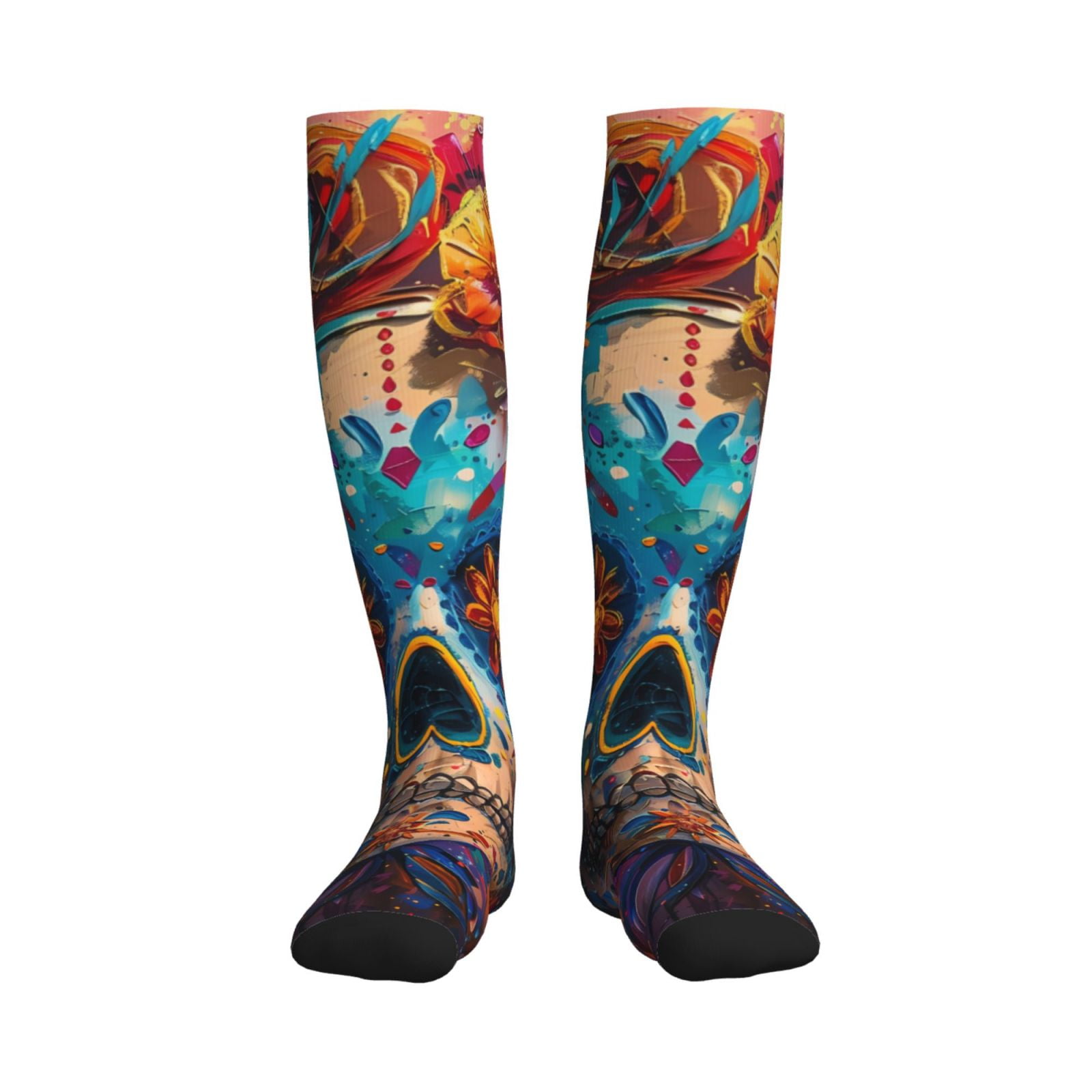 Bixox Colorful Floral Skull A Print Compression Socks,Compression Socks ...